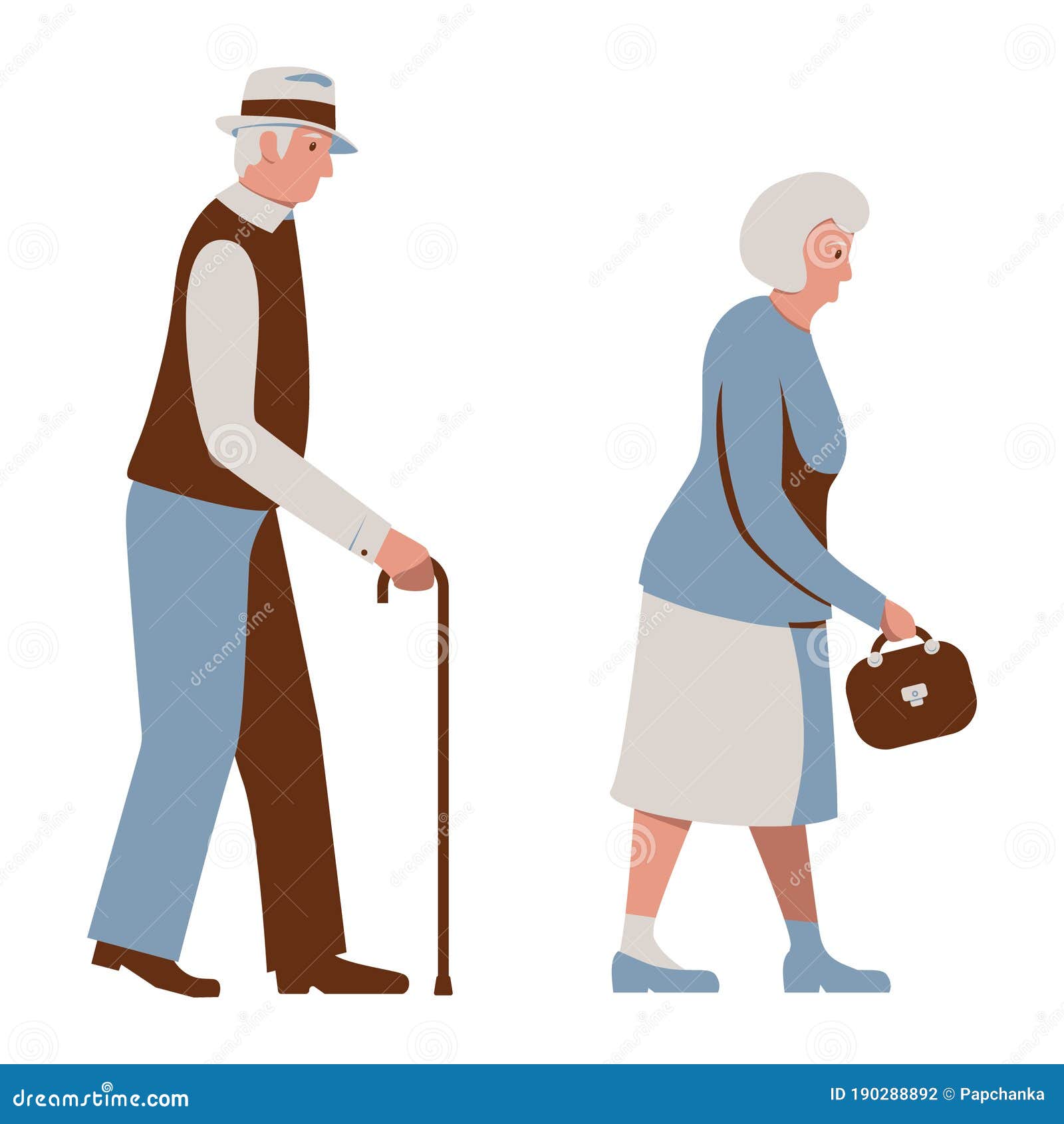 Old People Walking Elderly Man Walks With A Cane Aged Woman With A