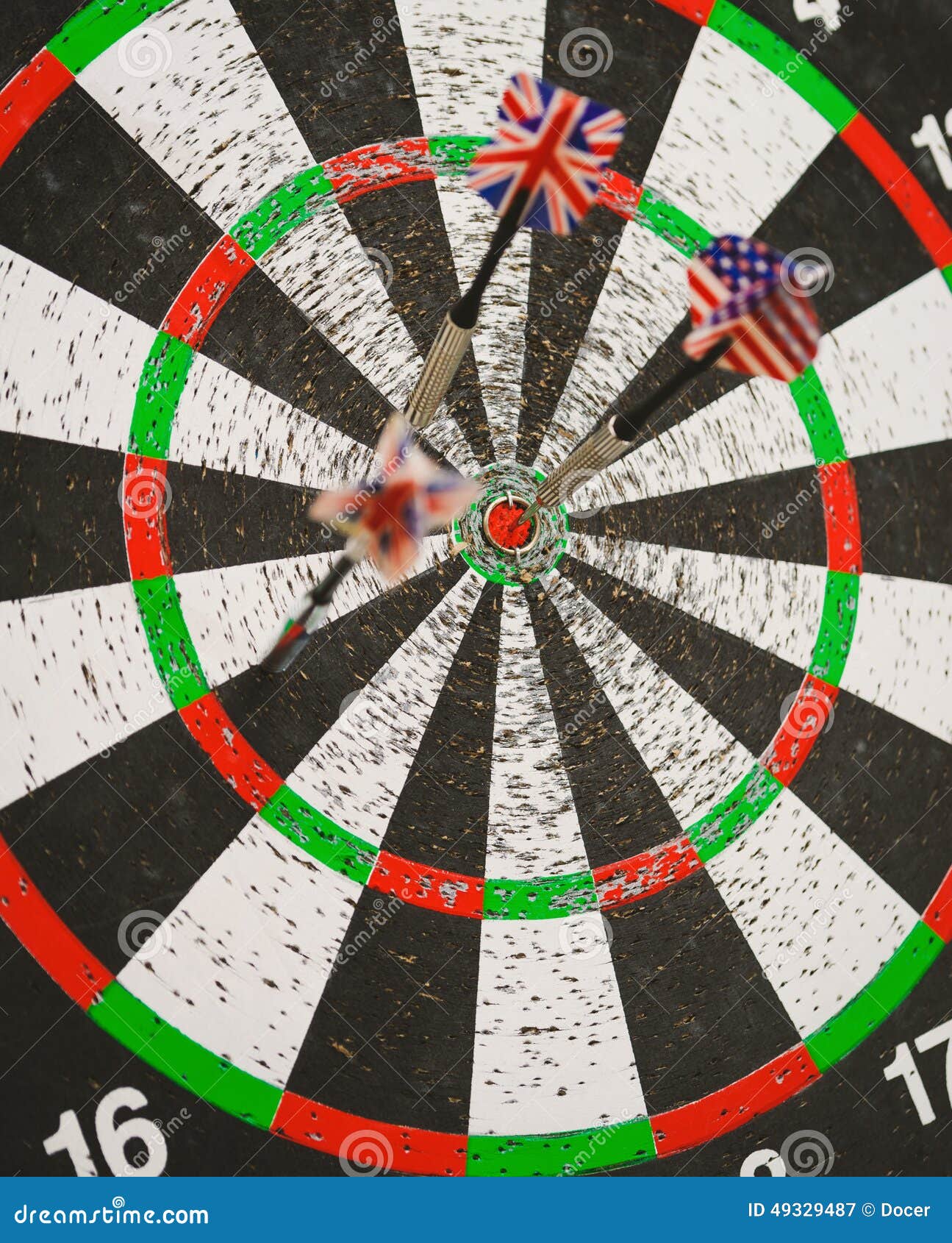 Old Perforation Dartboard with Flags on Darts Stock Image - Image of ...