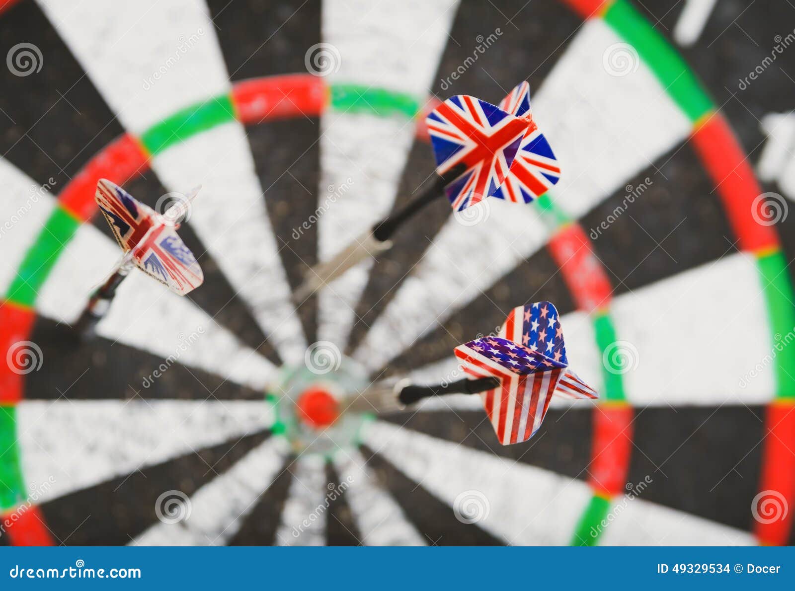 Old Perforation Dartboard with Flags on Darts Stock Photo - Image of ...