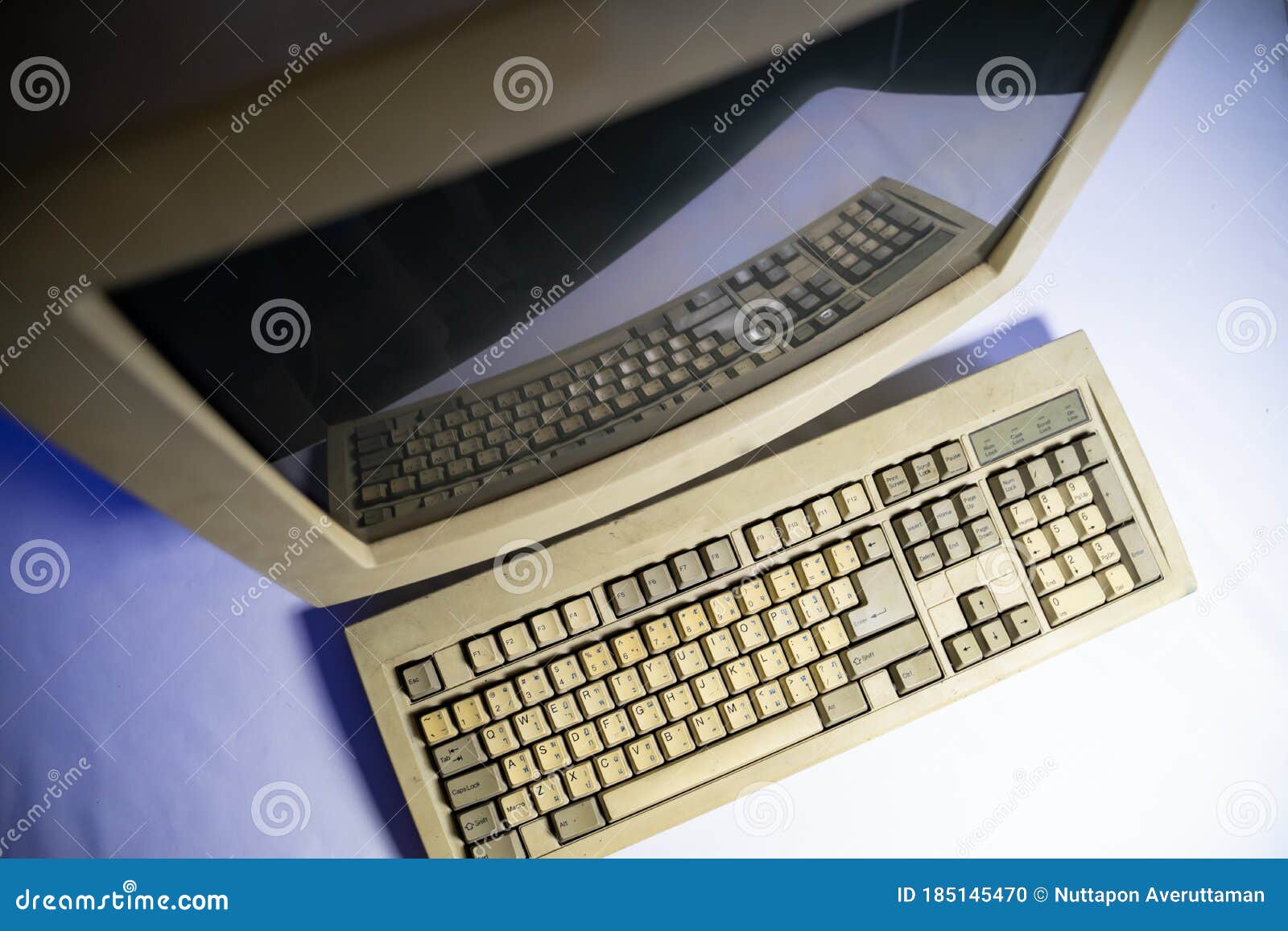 Old Personal Computer and Display Screen and Keyboard. Stock Photo ...