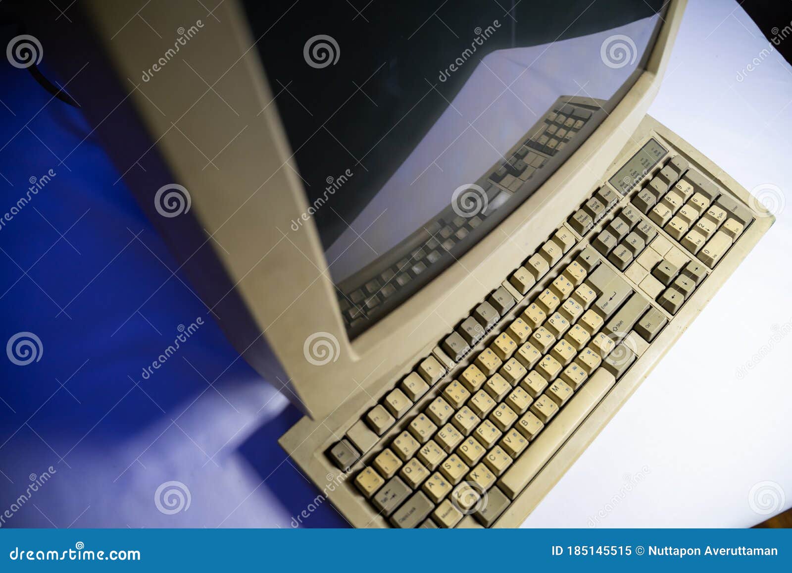 Old Personal Computer and Display Screen and Keyboard. Stock Image ...
