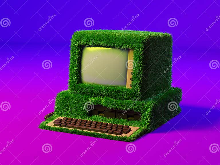 Old Personal Computer with Grass Stock Illustration - Illustration of ...