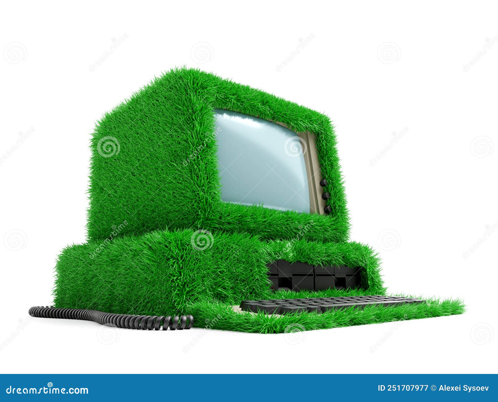 Old Personal Computer with Grass Stock Illustration - Illustration of ...