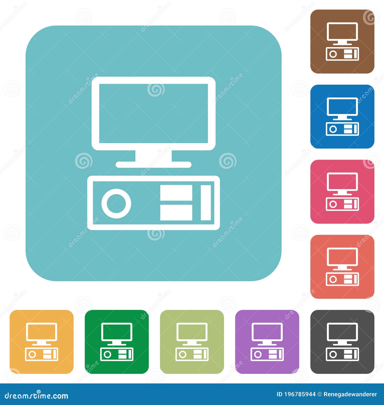 Old Personal Computer Rounded Square Flat Icons Stock Vector ...