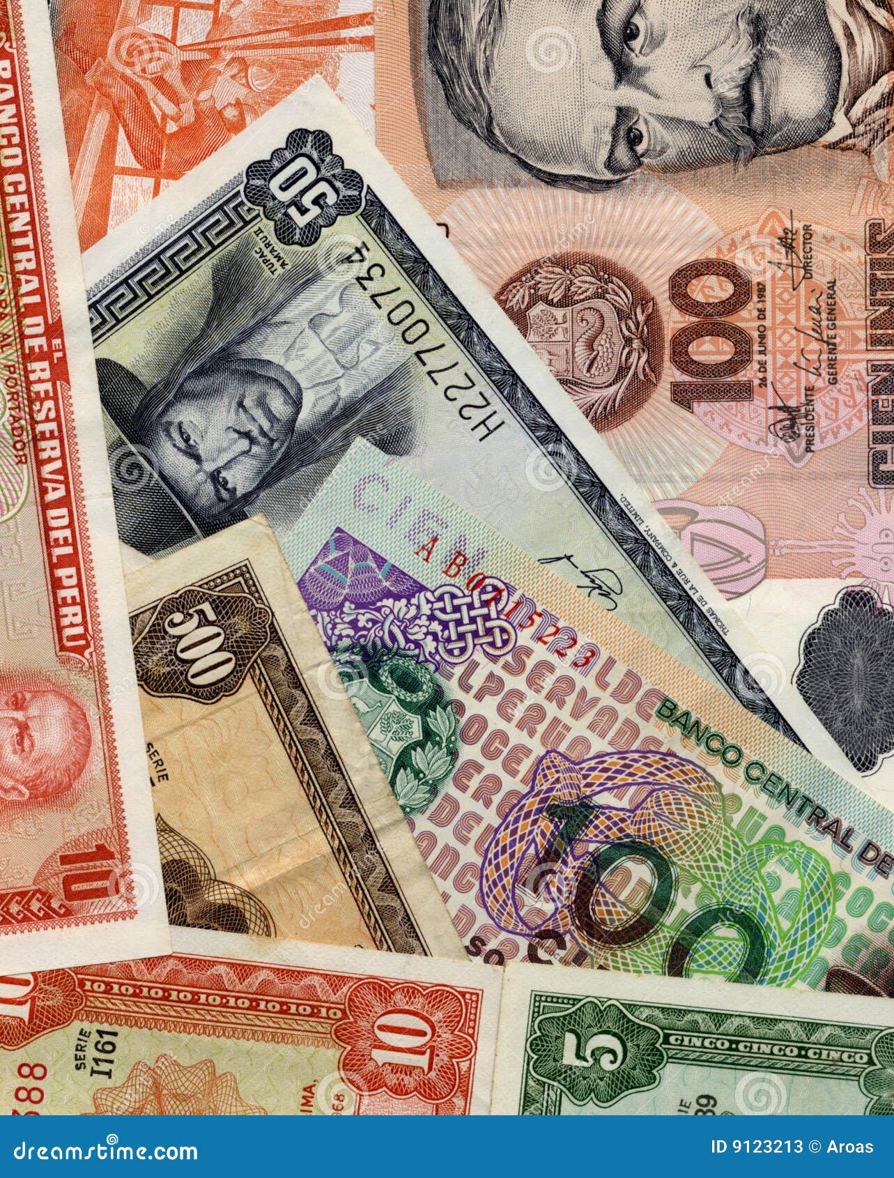 Old peruvian banknotes stock image. Image of market, five - 9123213