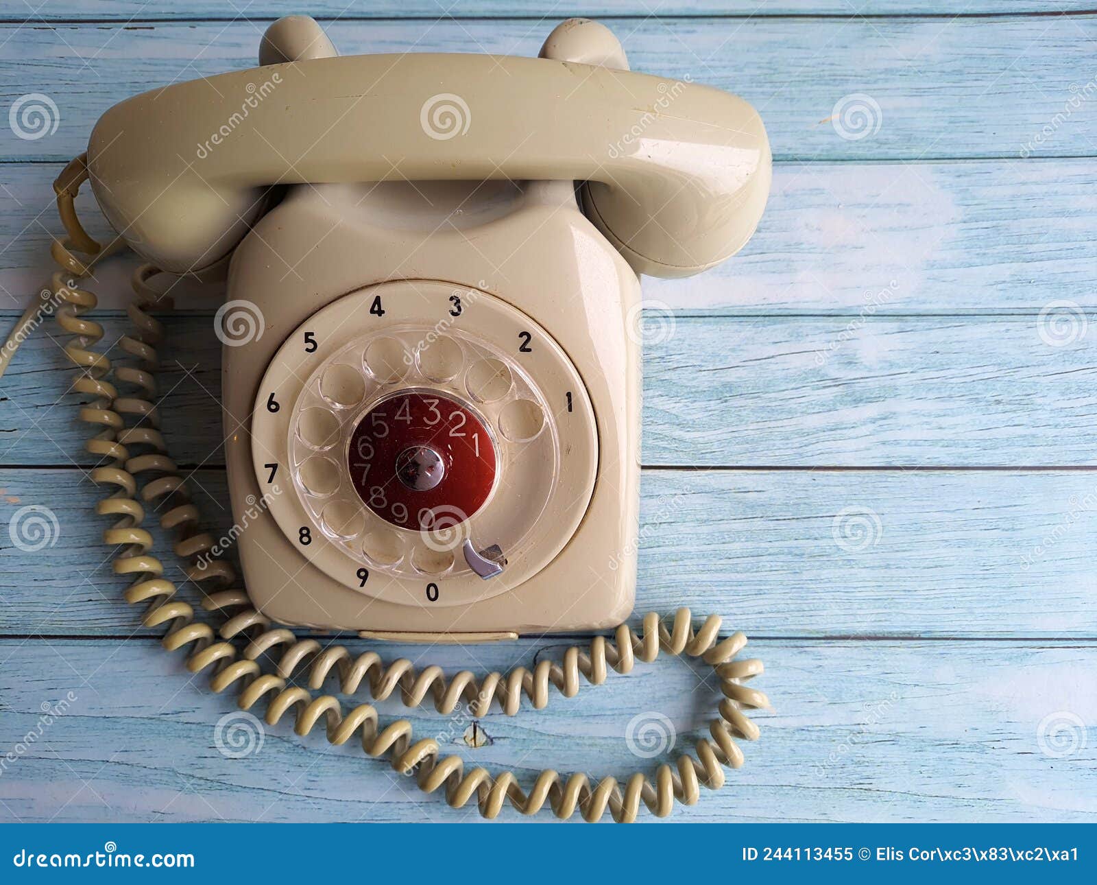 An Old Phone, Gray, Isolated, on a Wooden Table, Top View, Stock Image ...