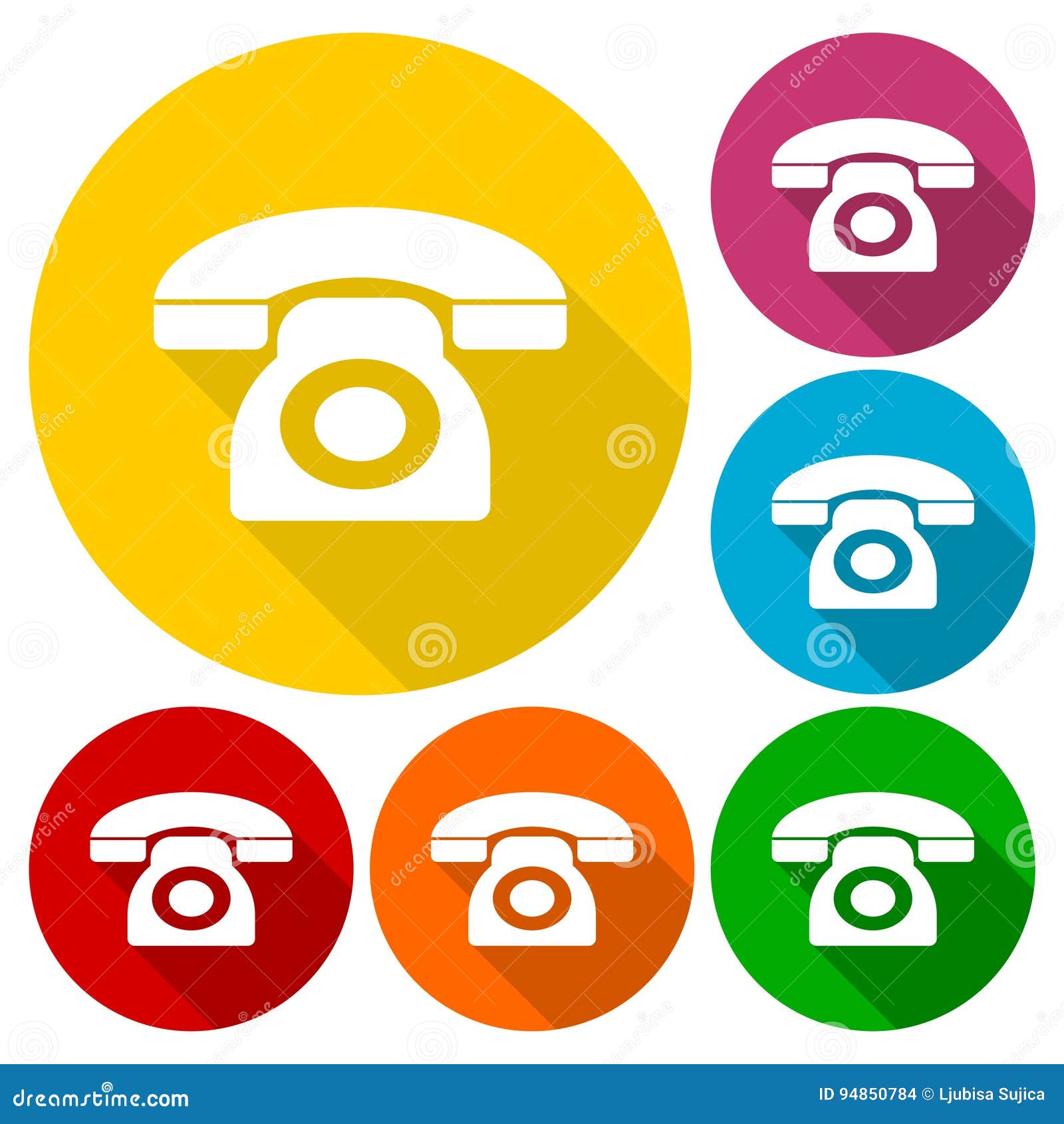 Old Phone Icons Set with Long Shadow Stock Vector - Illustration of ...