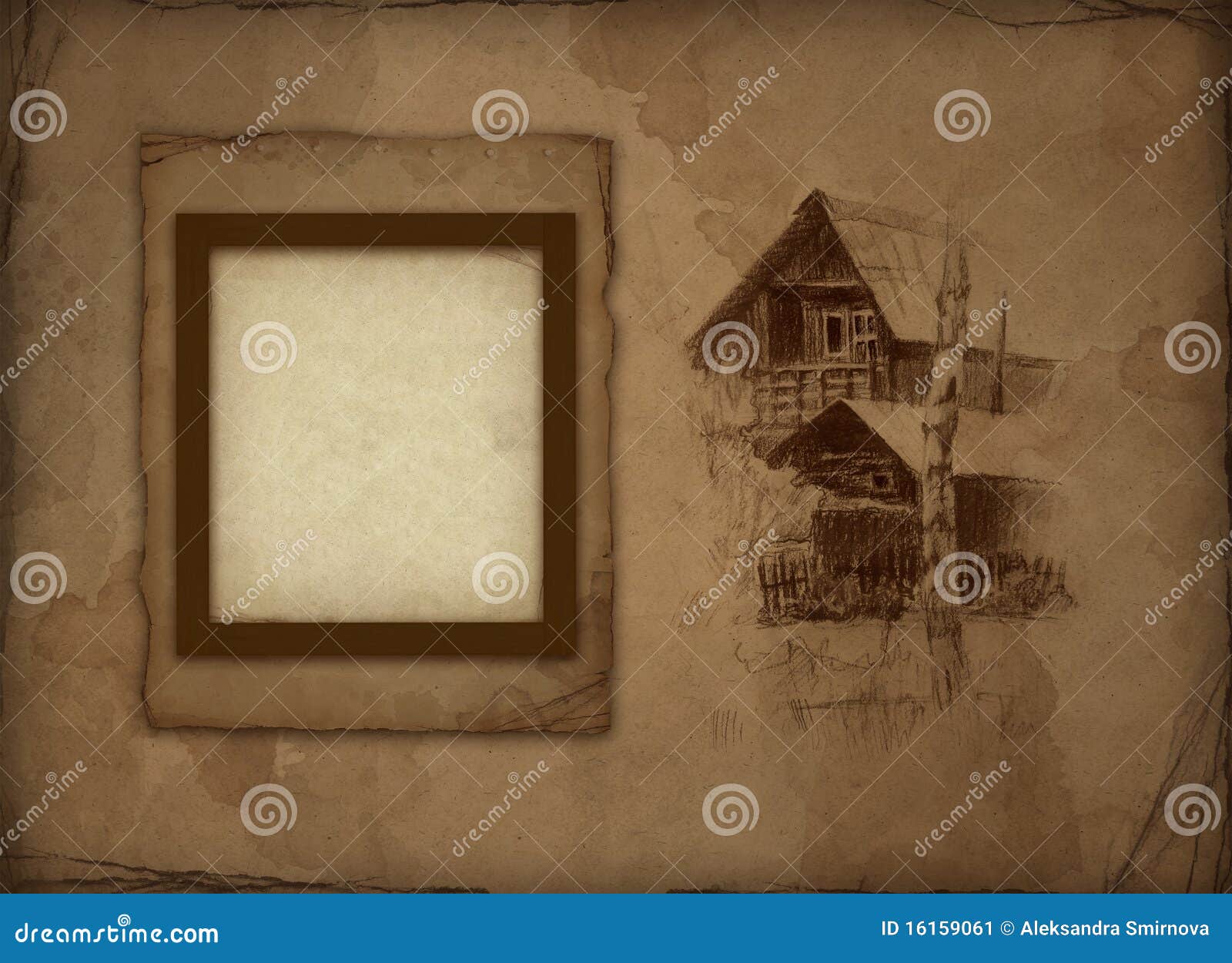 Old Photo Frame with Pencil Drawing Stock Illustration - Illustration ...