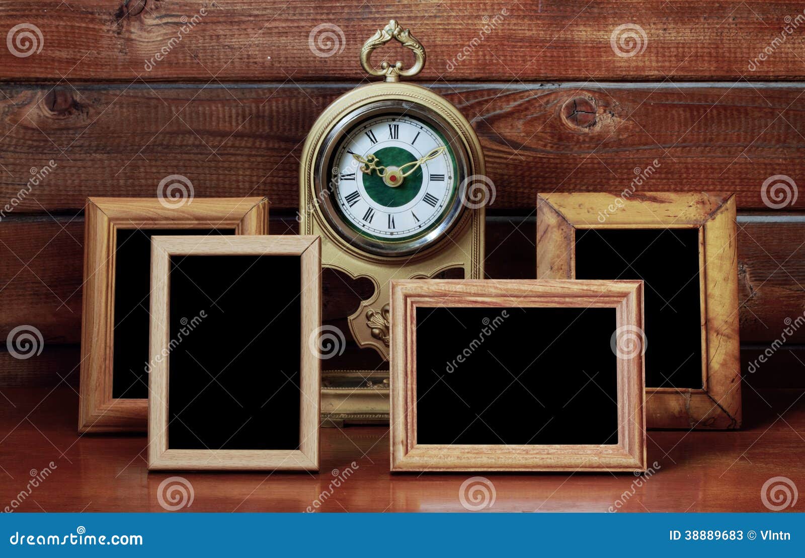 Old Photo Frames and Antique Clock Stock Image - Image of effect ...