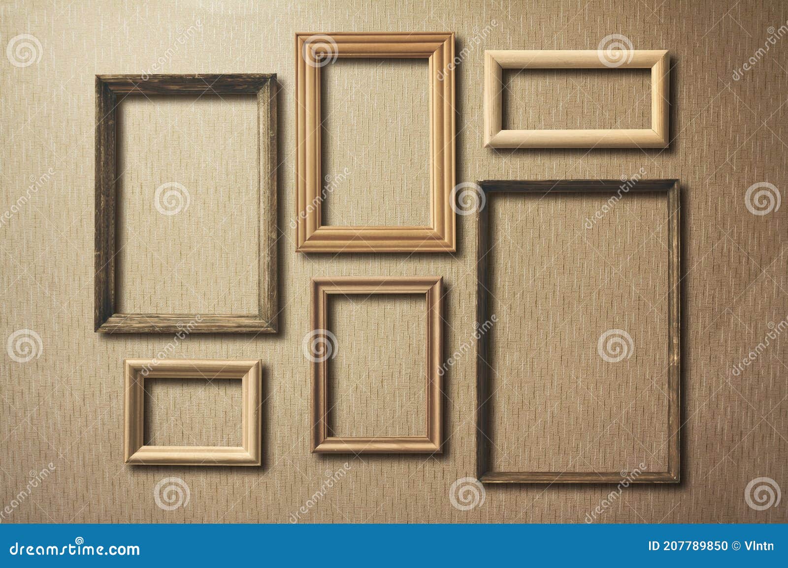 Old photo frames on wall stock photo. Image of border - 207789850