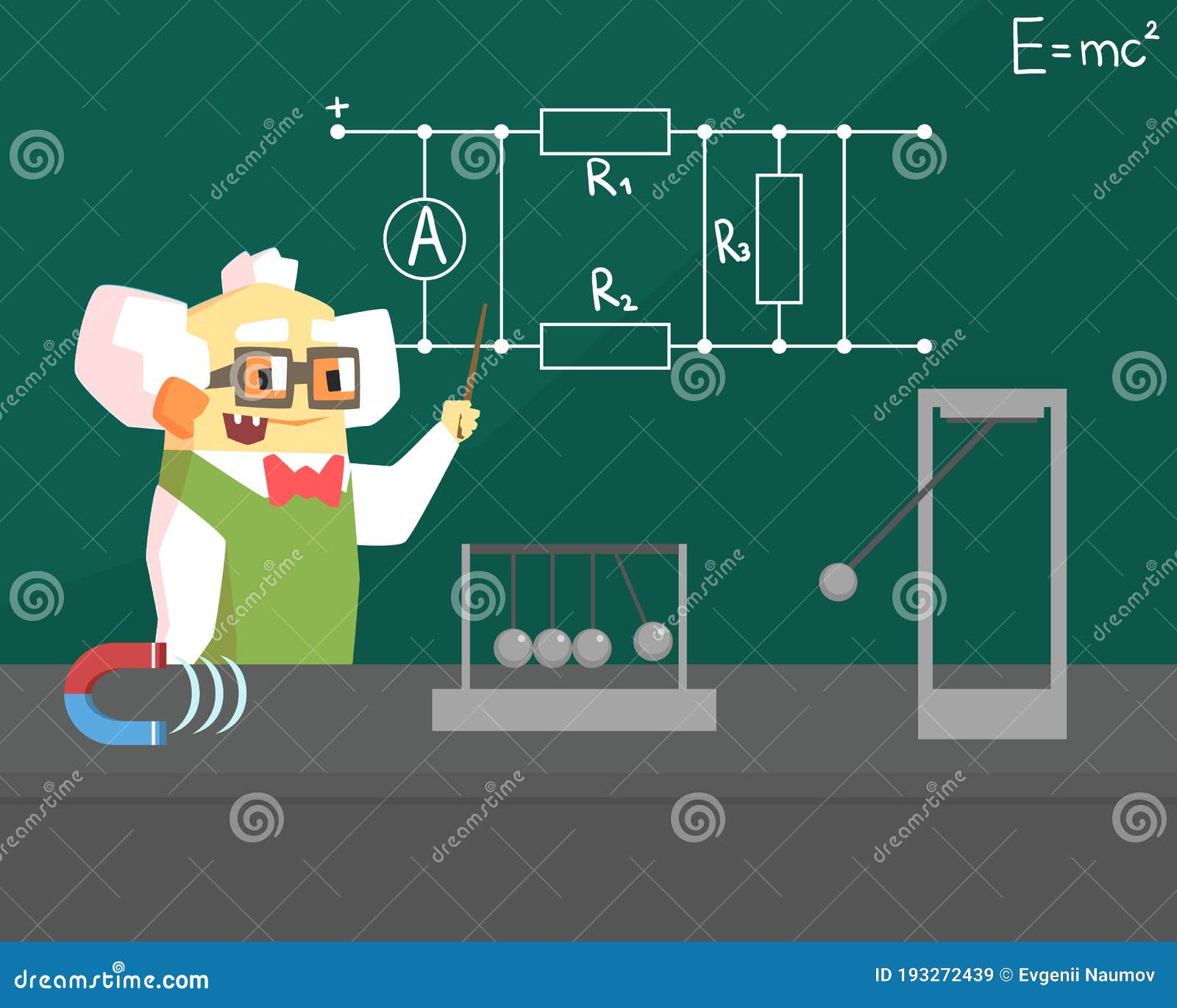 Boy Physicist Scientist Character Doing Physics Experiment At Lesson ...