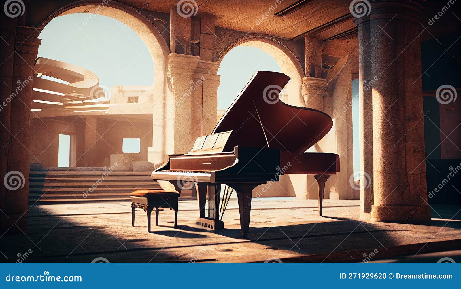 Majestic Pianist Practicing Classical Music On Grand Piano Generated By ...