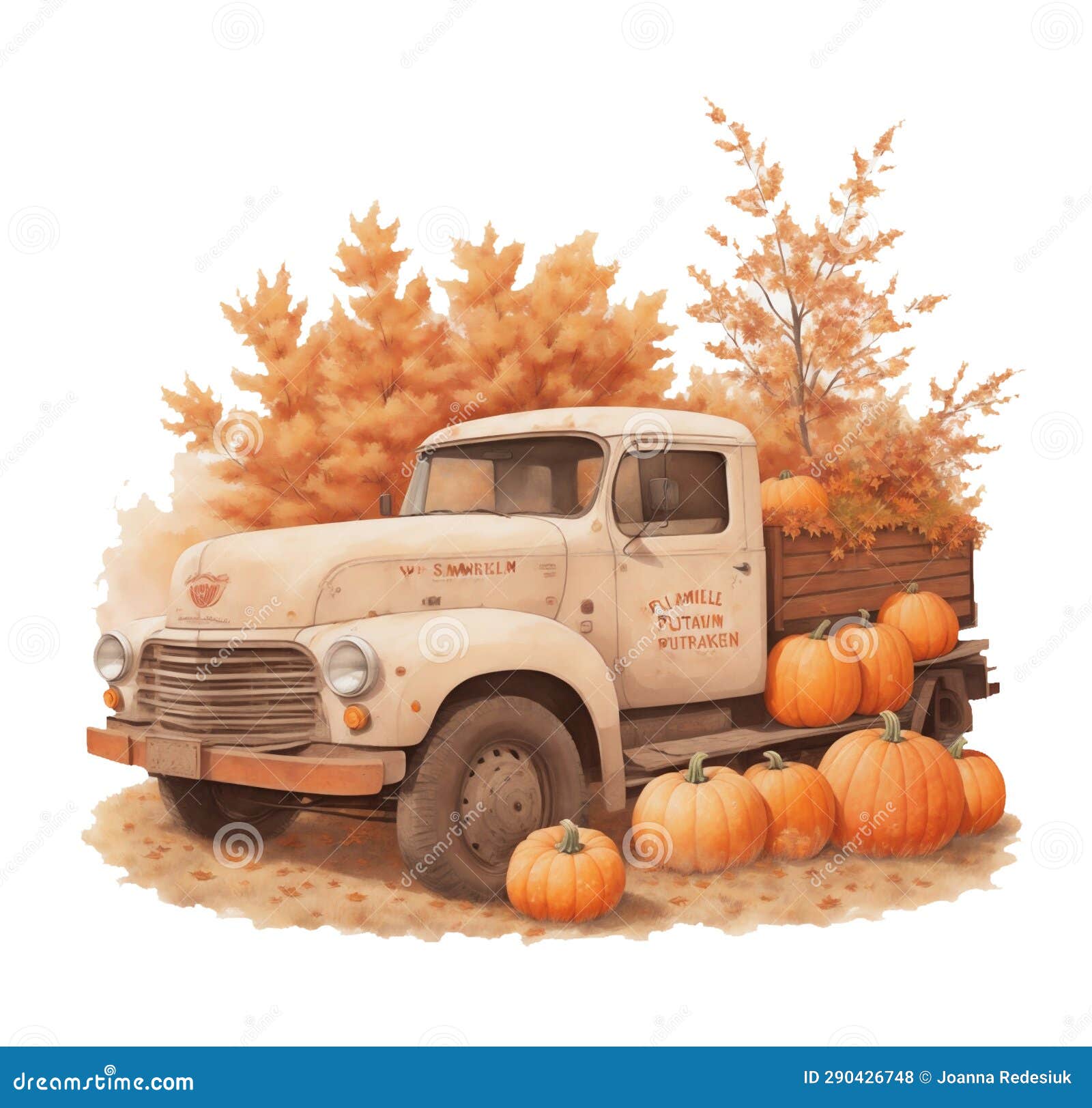 Old Pick Up Car on the Background of Autumn Trees, Pumpkins, Autumn ...