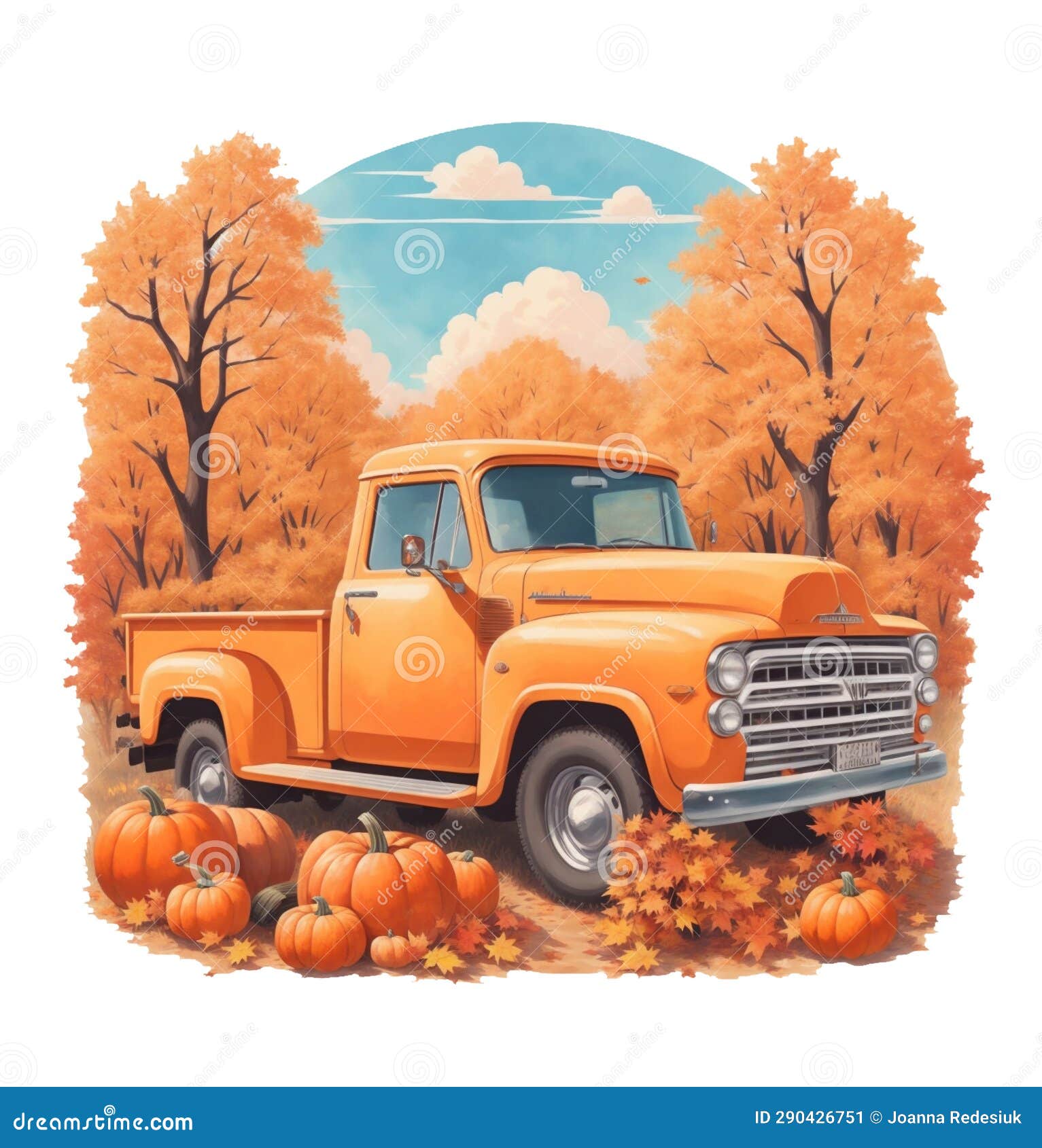 Old Pick Up Car on the Background of Autumn Trees, Pumpkins, Autumn ...