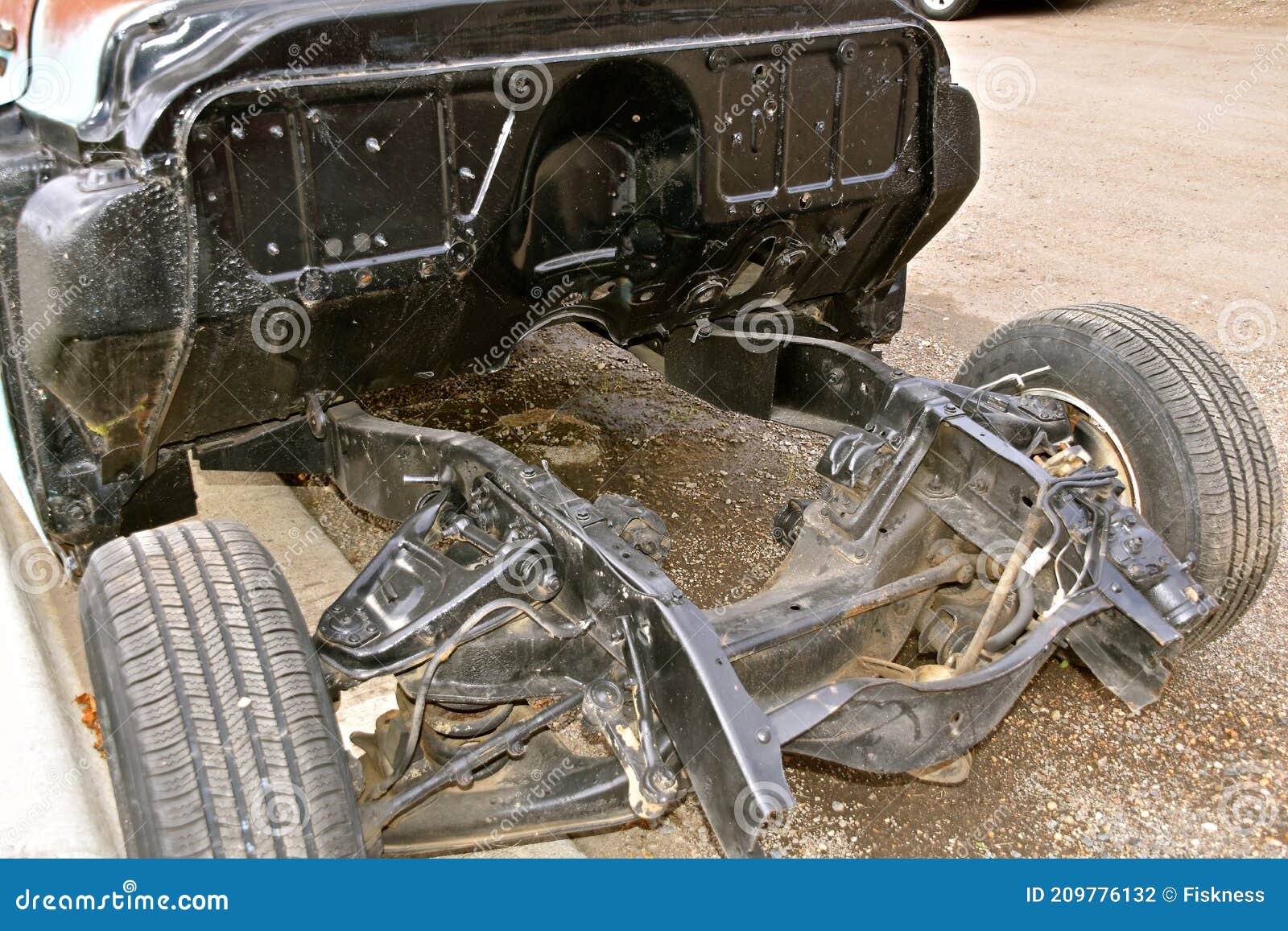 An Old Pickup Exposes The Front Half Of A Chassis , Frame And The ...