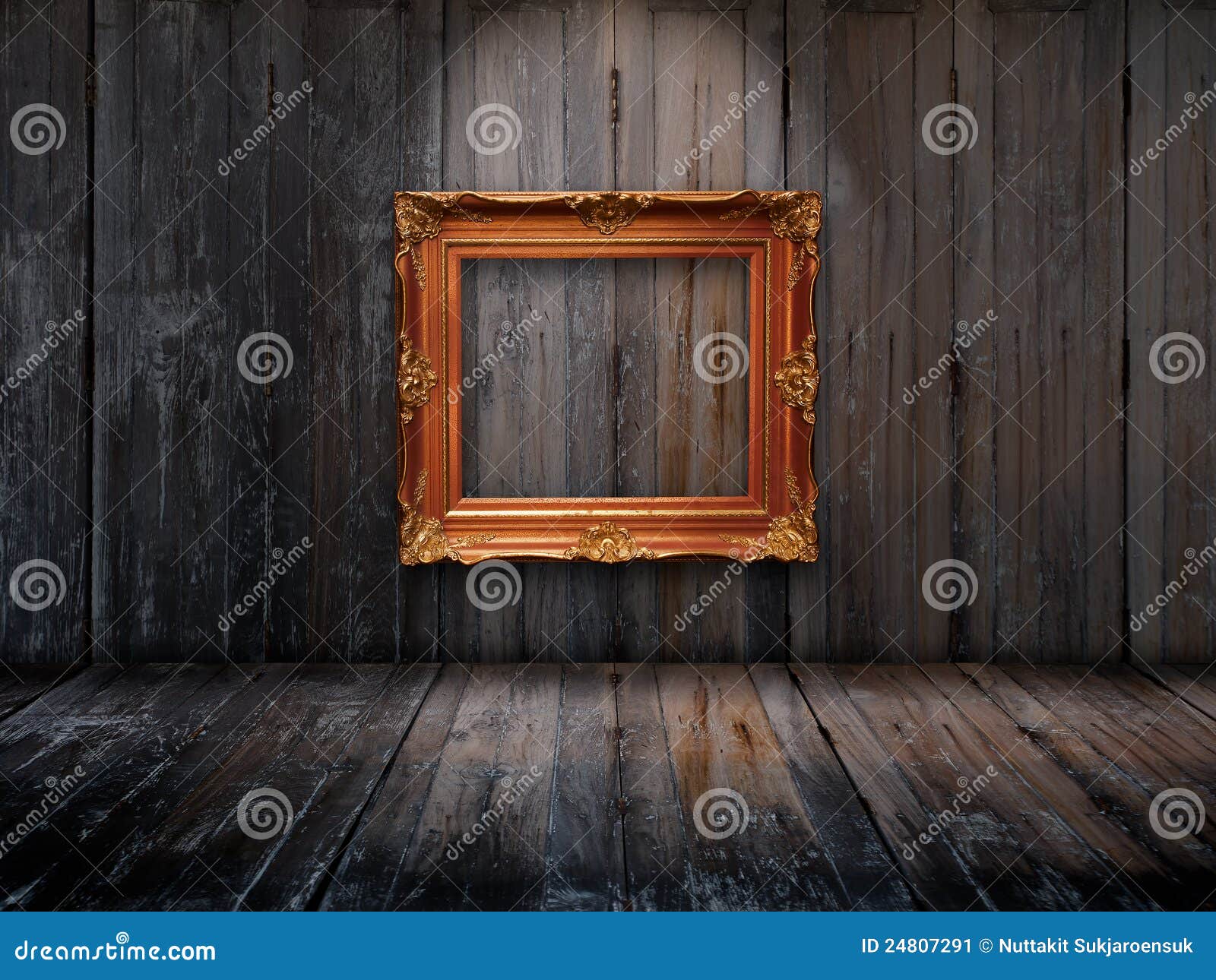 Old Picture Frame on Wooden Wall Stock Image - Image of retro, natural ...