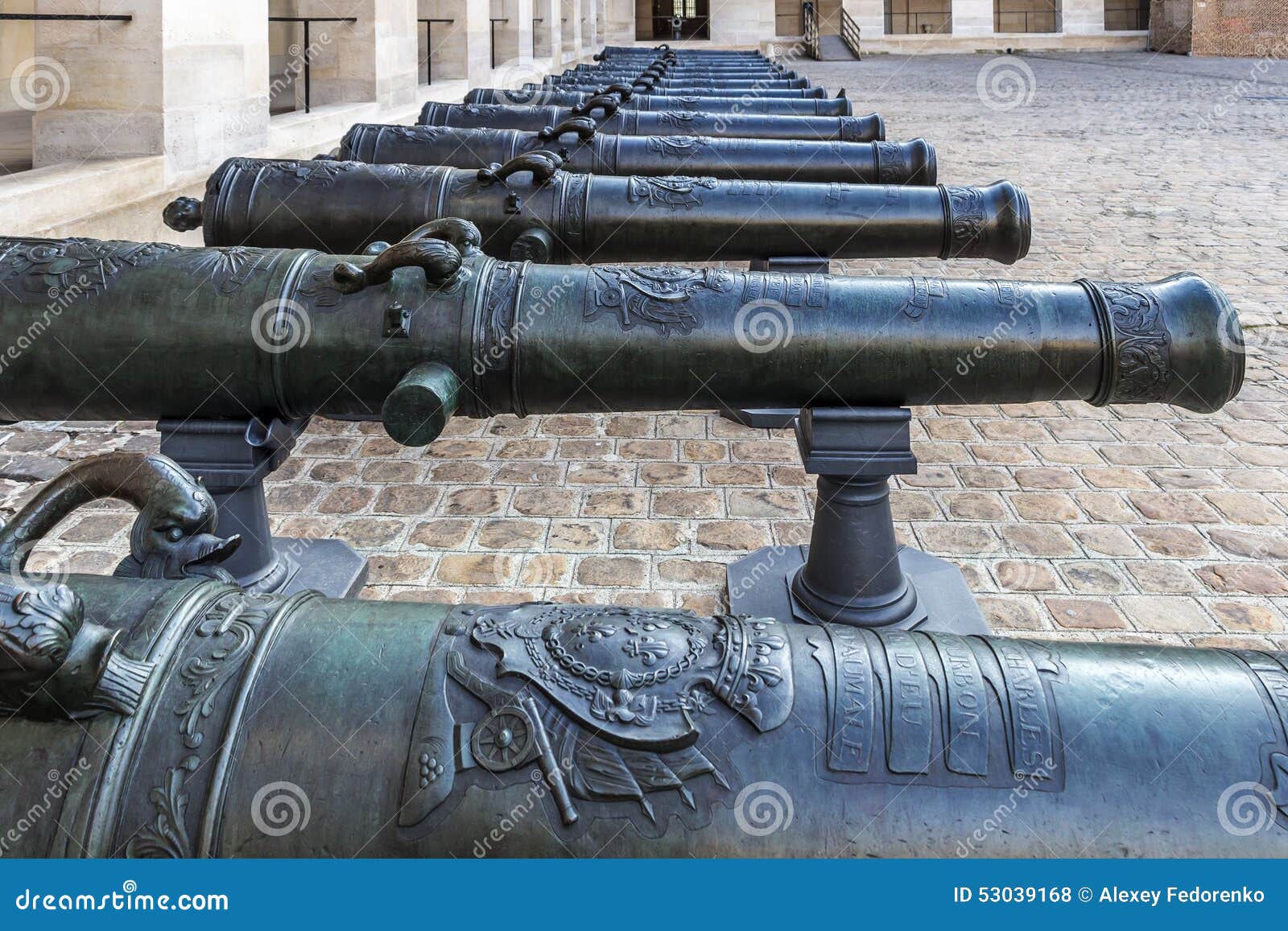 Old Pig Iron Cannons Decoration, Invalides Stock Photo - Image of steel ...