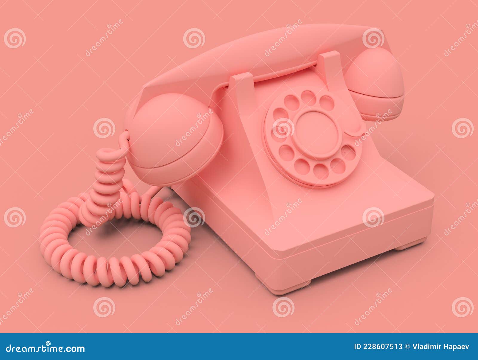 Old Pink Dial Telephone on a Pink Background. 3d Illustration. Stock ...
