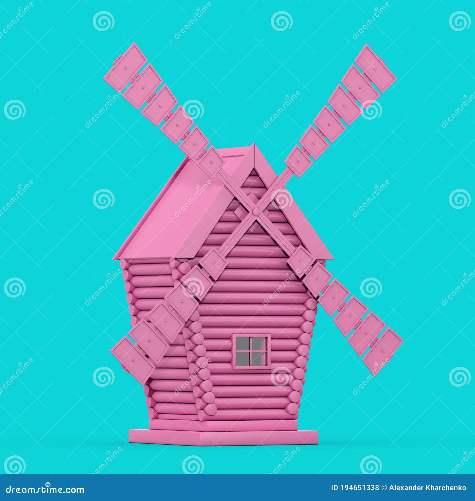 Old Pink Windmill Farm in Duotone Style. 3d Rendering Stock ...
