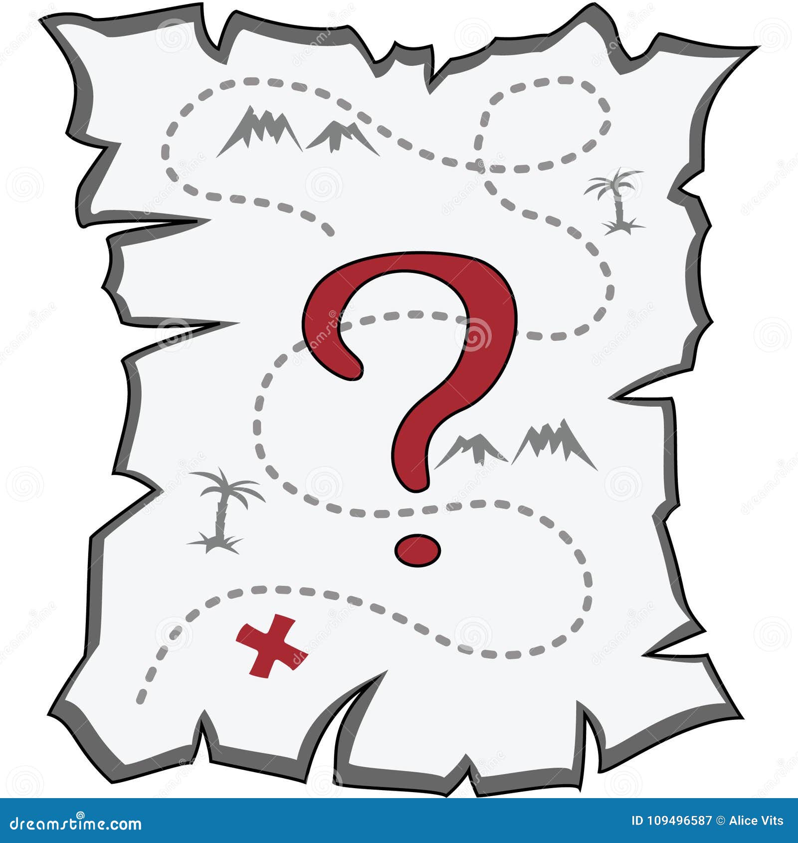 Old Pirate Map with a Big Question Mark, Isolated Stock Illustration ...
