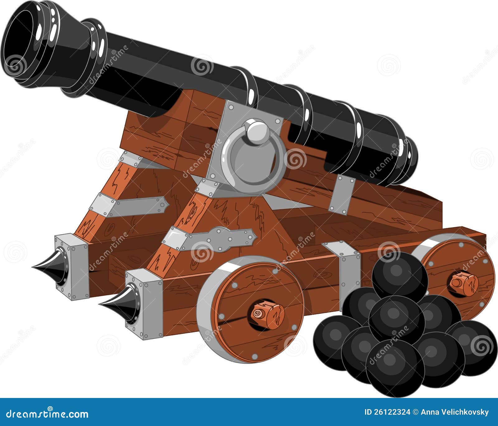 Old Ship Cannon. Pirate Weapons. Hand Drawing. Cartoon Style. Vector ...