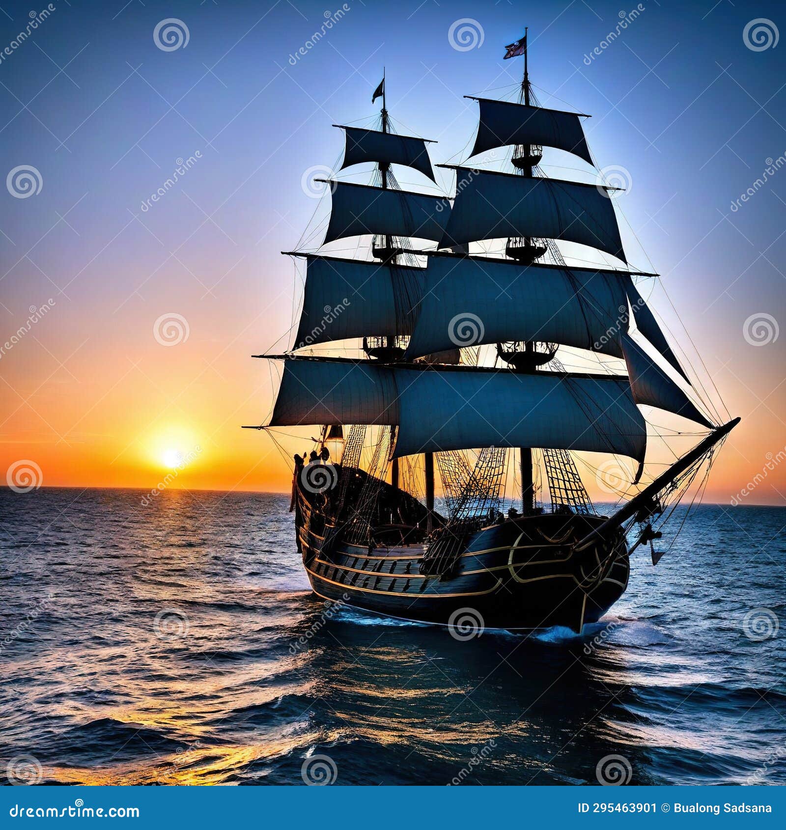 An Old Pirate Ship Out on the Open Water Generated by Stock ...