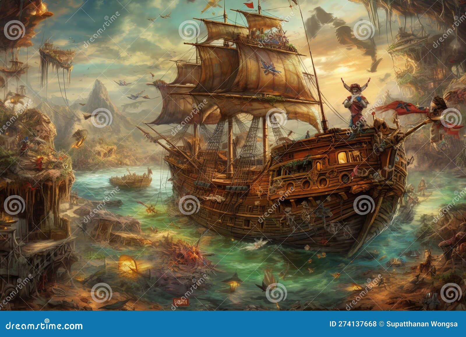 Old pirate ship stock illustration. Illustration of piracy - 274137668