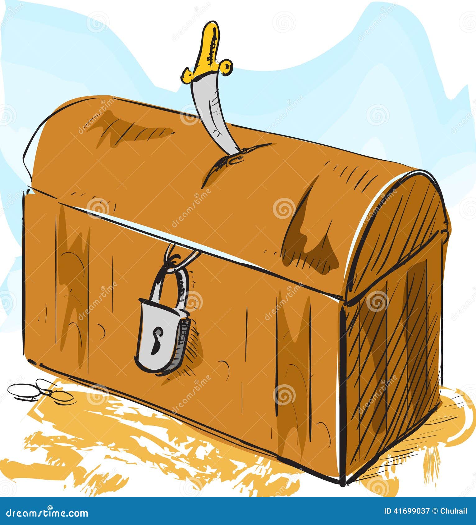 Old Pirate Treasure with Lock and Dagger Stock Vector - Illustration of ...