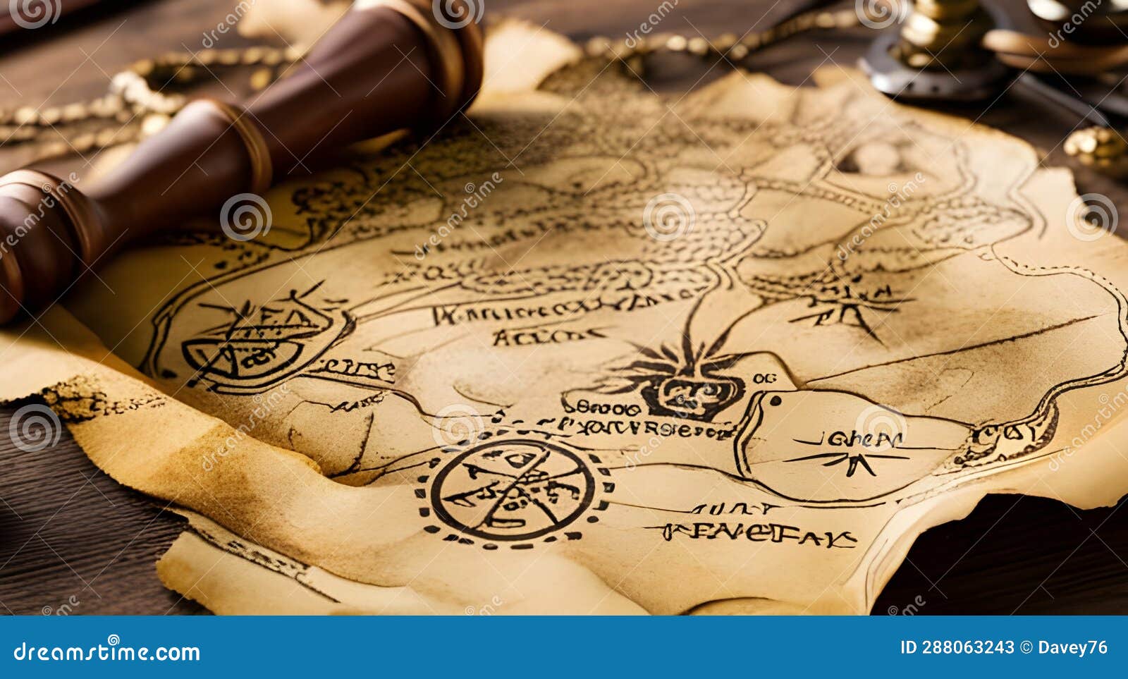 Old Pirate Treasure Map on a Table Stock Illustration - Illustration of ...
