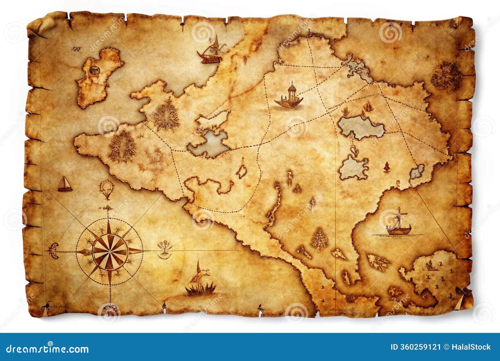 Old Pirates Treasure Map Isolated with Clipping Path Stock Illustration ...