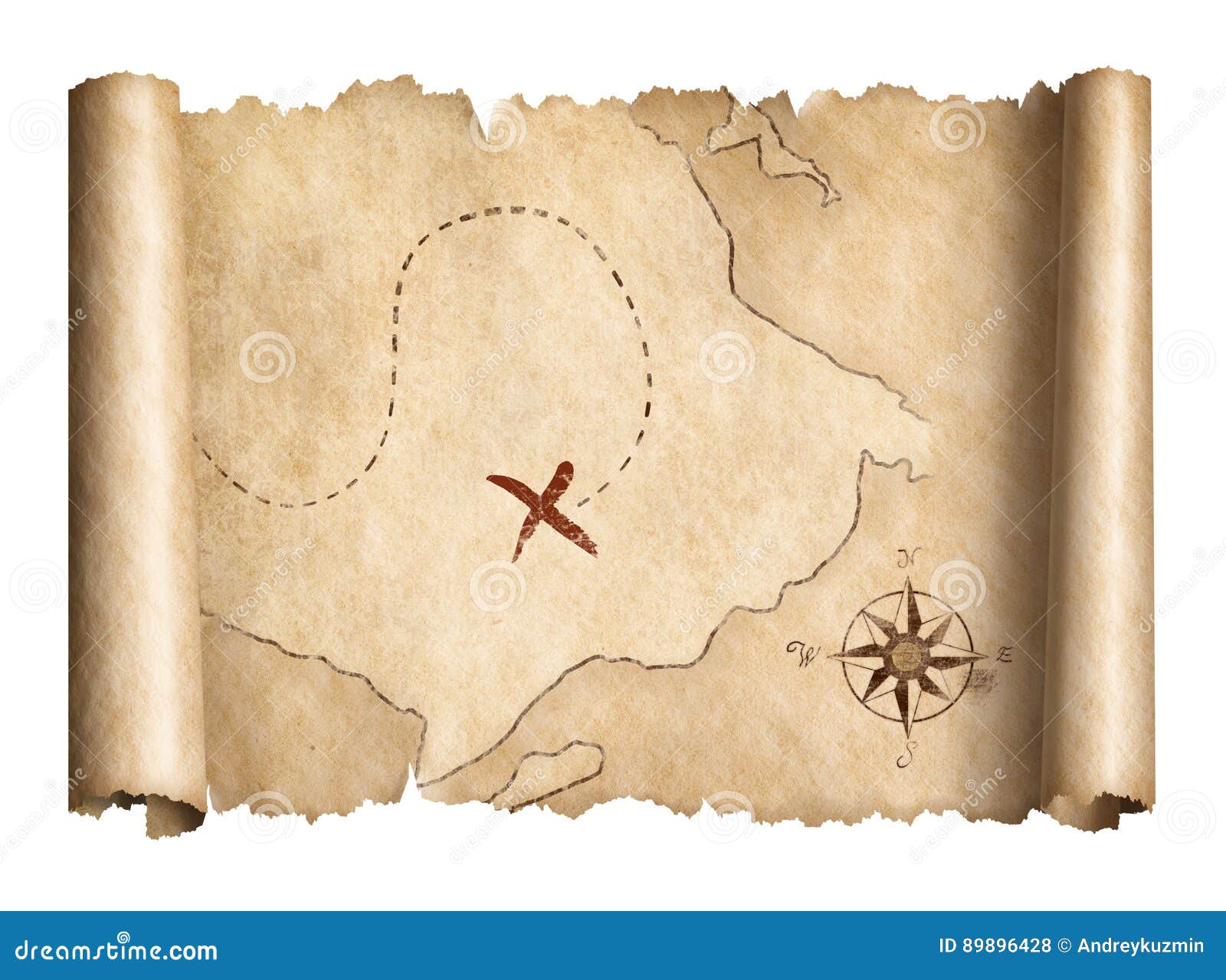 Pirates Map Scroll With Routes And Territories Marks Cartoon Vector ...