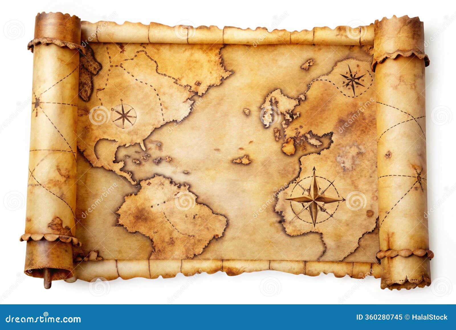 Pirates Treasure Map Hand Drawn Cartoon Black Ink On Old Paper Texture ...