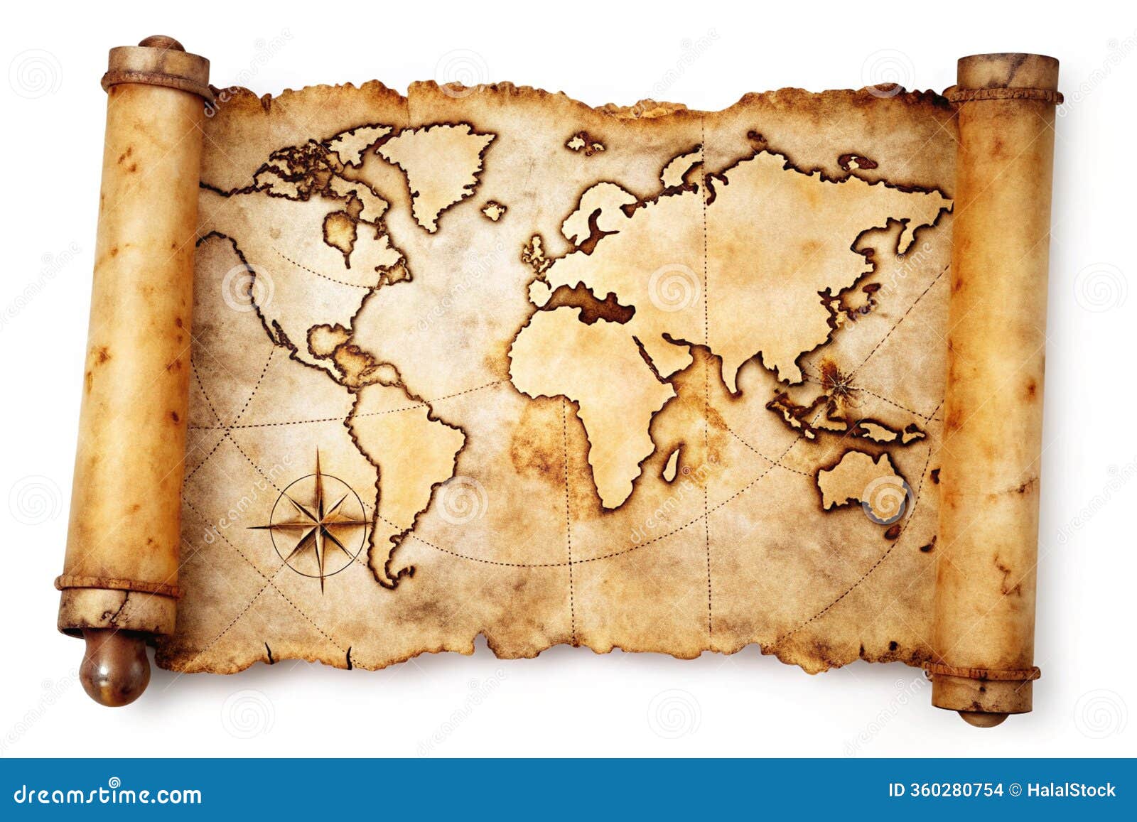 Pirates Treasure Map On Old Wooden Desk 3D Illustration Royalty-Free ...