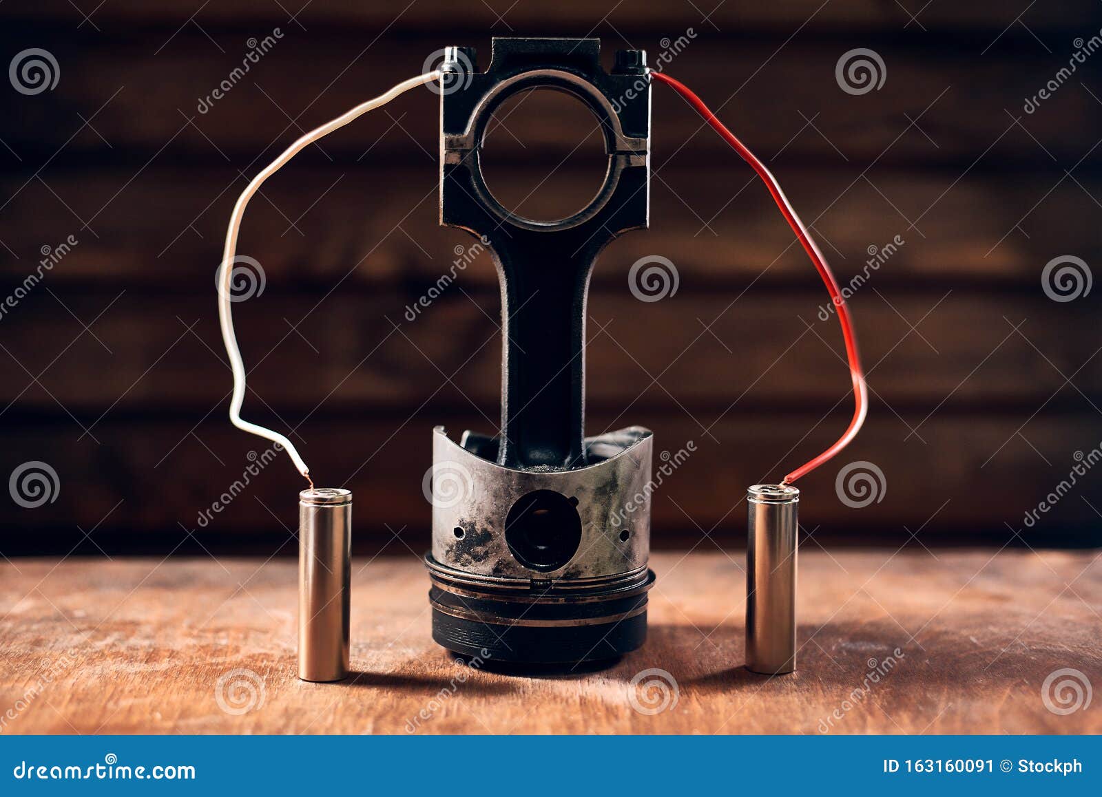 Old Piston from the Engine and Batteries. Energy Charge. Concept of ...