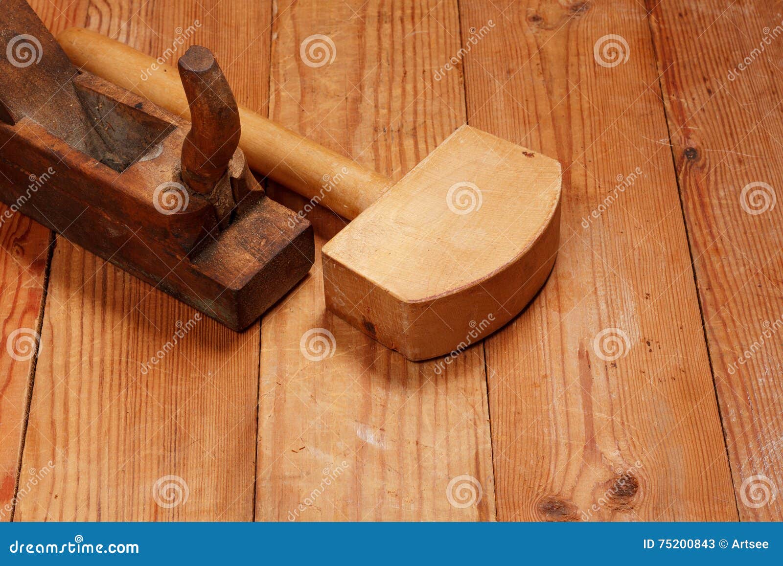 Old Planer and Mallet on Wooden Boards Stock Image - Image of carpentry ...