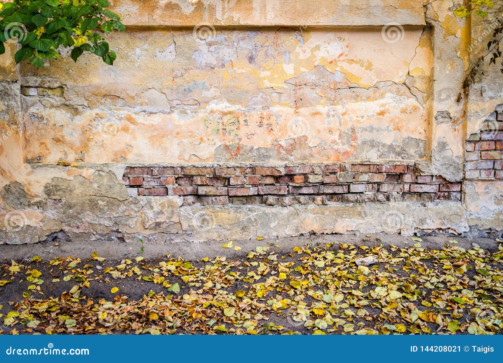 Old plaster and brick wall stock image. Image of empty - 144208021