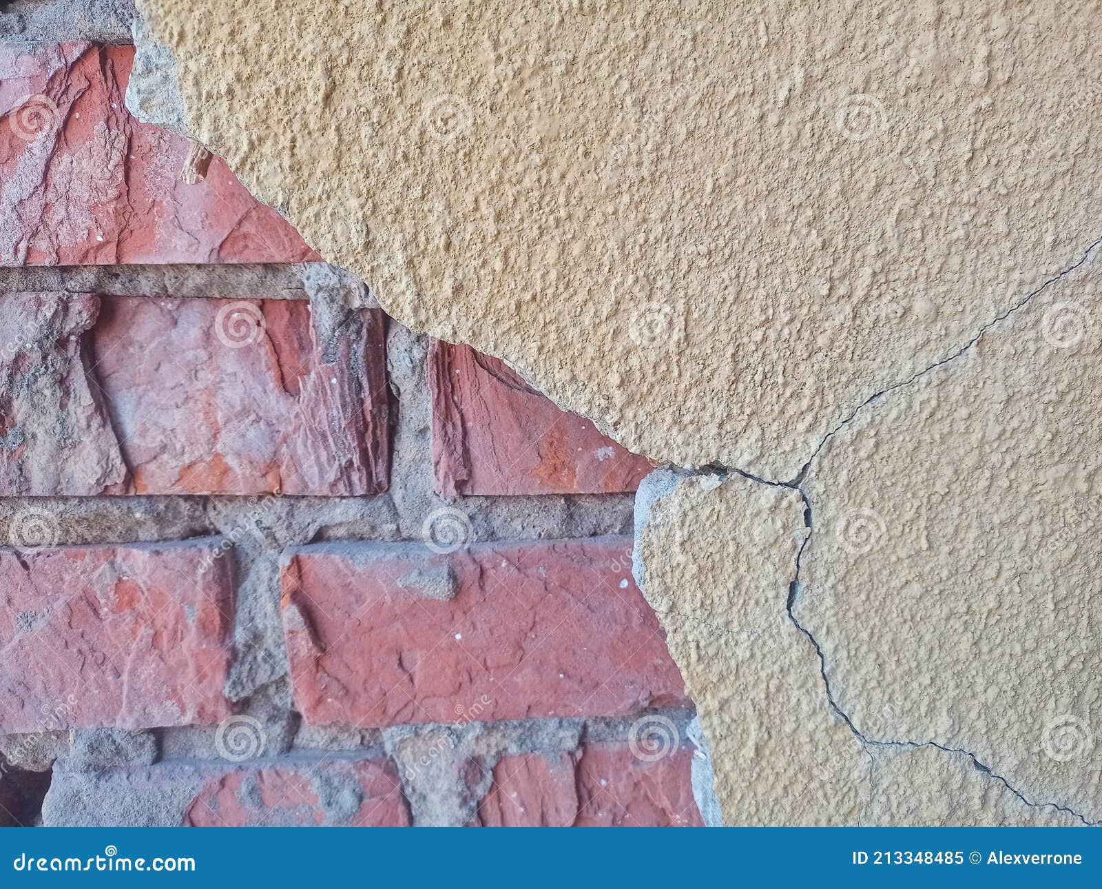 Old Plaster Fell Off the Brick Wall. Red Brick Under a Layer of Cement ...