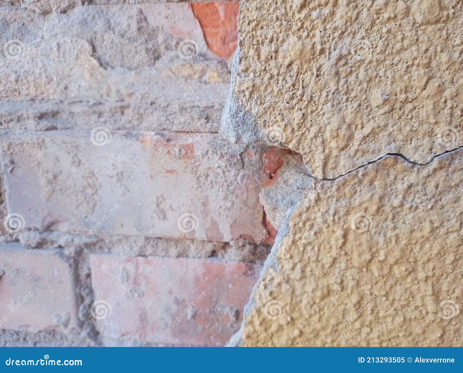 Old Plaster Fell Off the Brick Wall. Red Brick Under a Layer of Cement ...