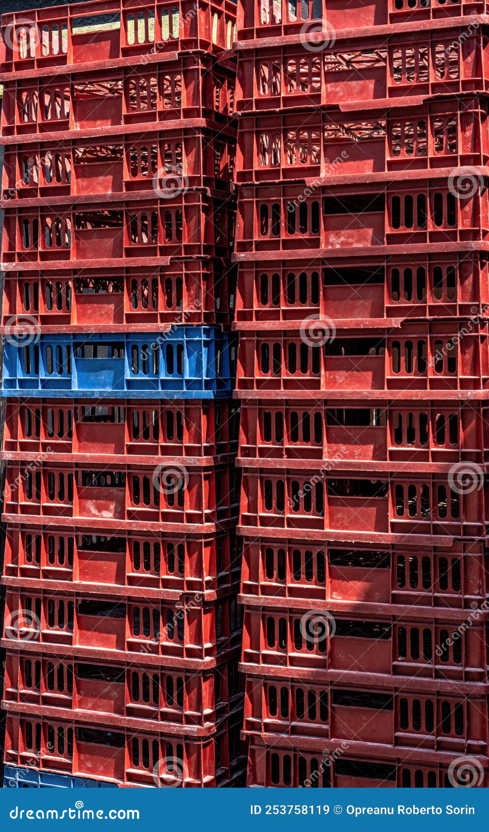 Old Plastic Bread Crates Stacked Stock Image - Image of handle ...