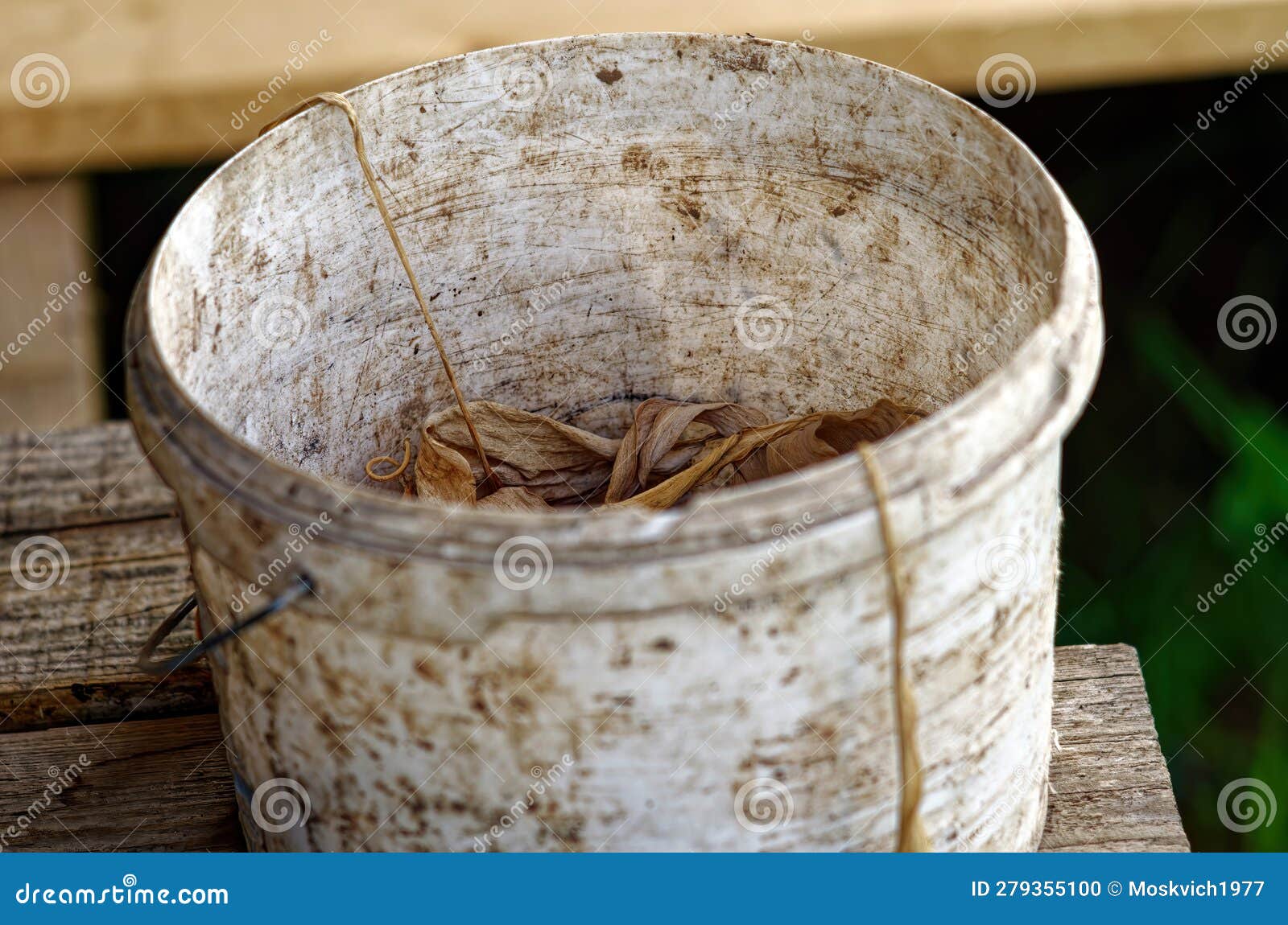 An Old Plastic Bucket with Garbage Stock Photo - Image of farm, outdoor ...