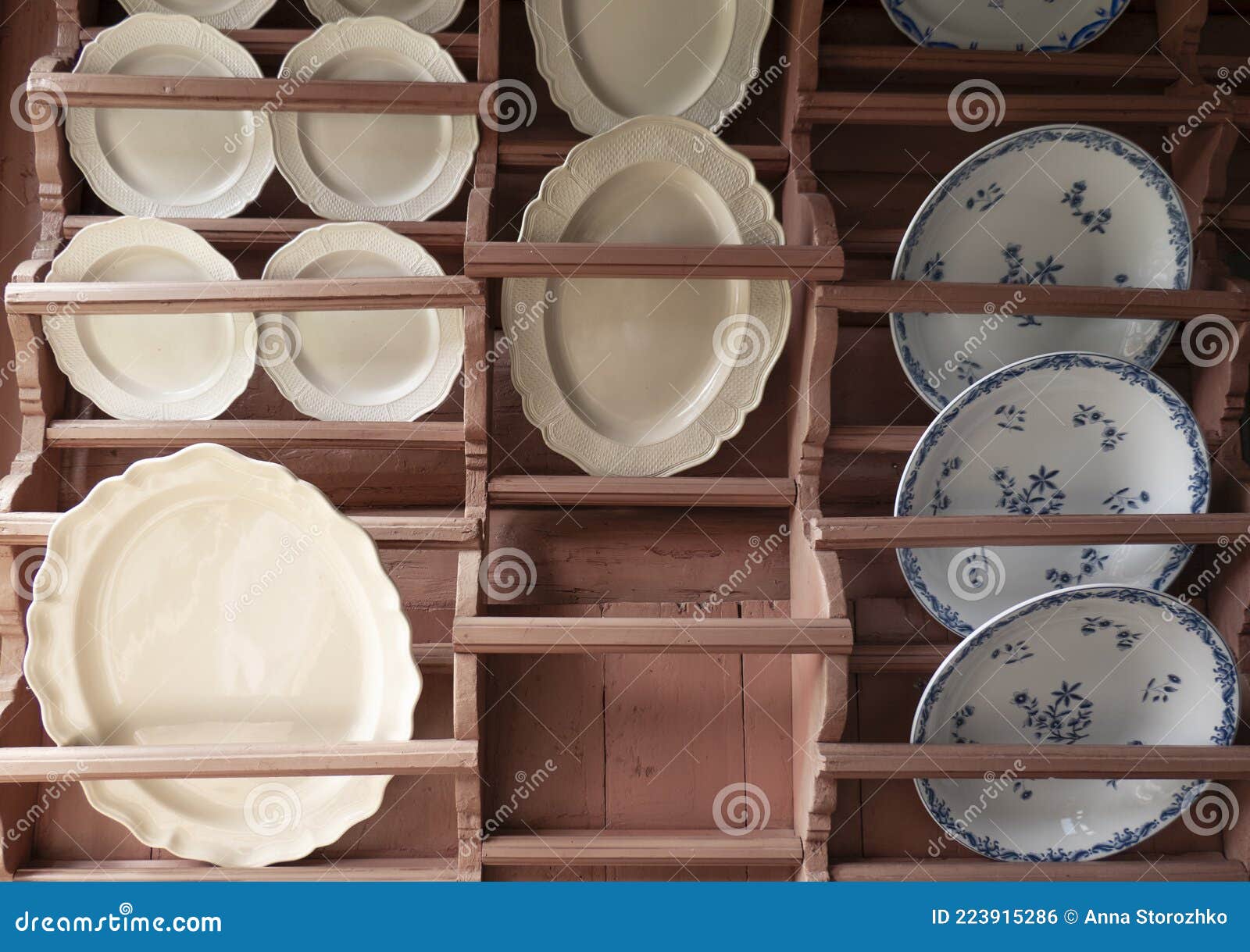 Old Plates on Shelfs Old Kitchen Stock Photo - Image of clean, group ...