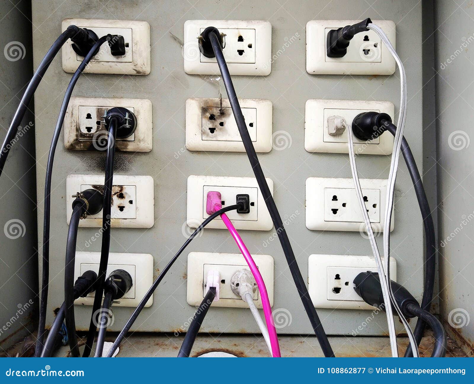 Old Plug the Power Cord on Old Panel Outlet. Stock Image - Image of ...