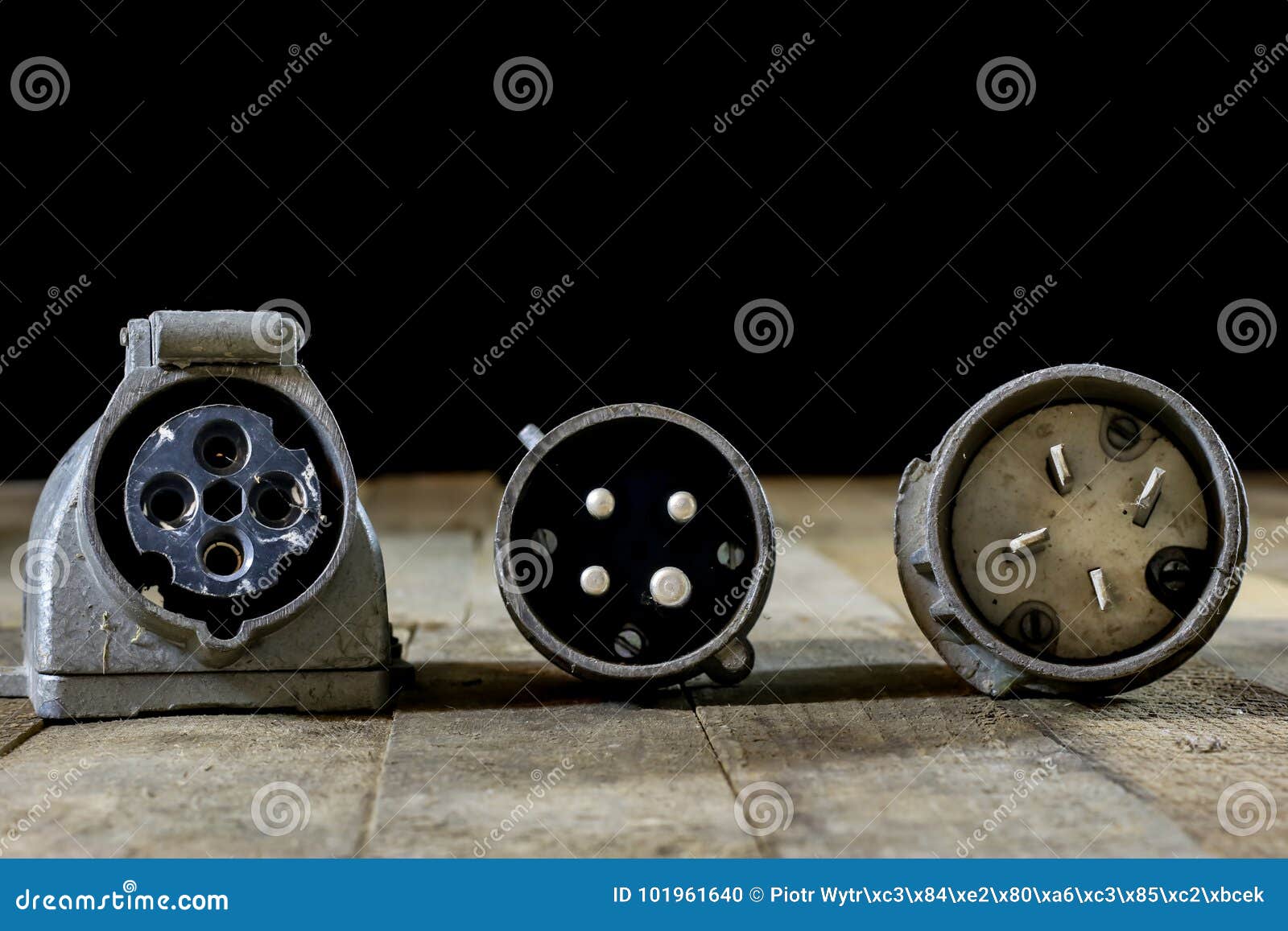 Old Plug and Socket High Voltage. Old Electrical Accessories. Wooden ...