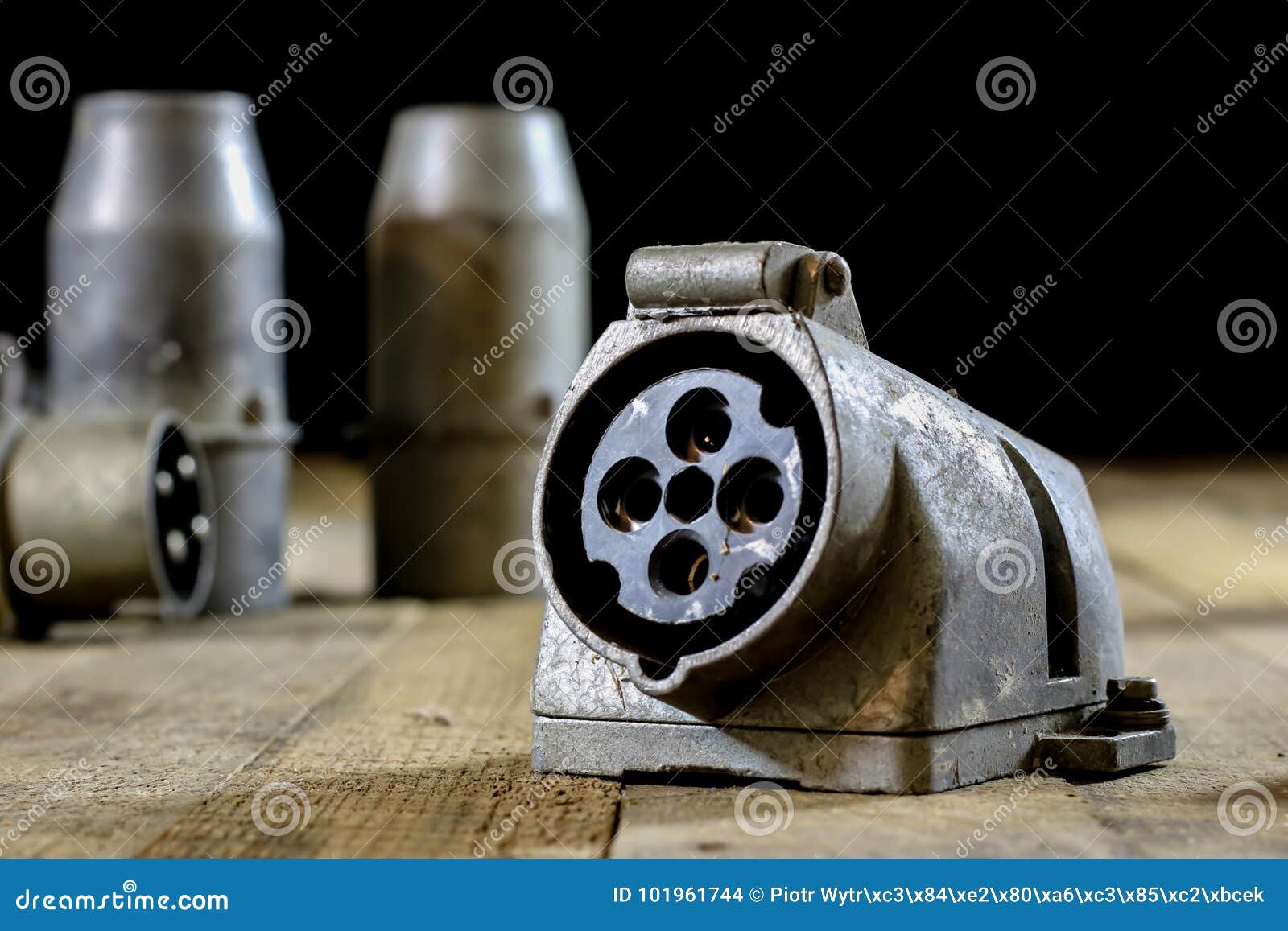 Old Plug and Socket High Voltage. Old Electrical Accessories. Wooden ...