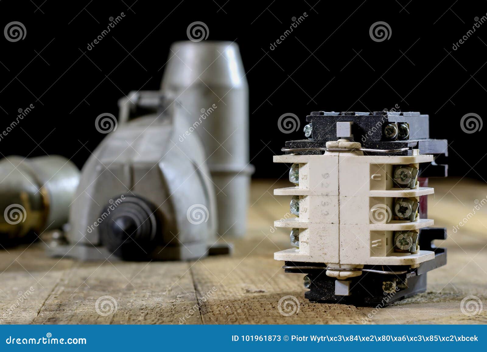 Old Plug and Socket High Voltage. Old Electrical Accessories. Wooden ...