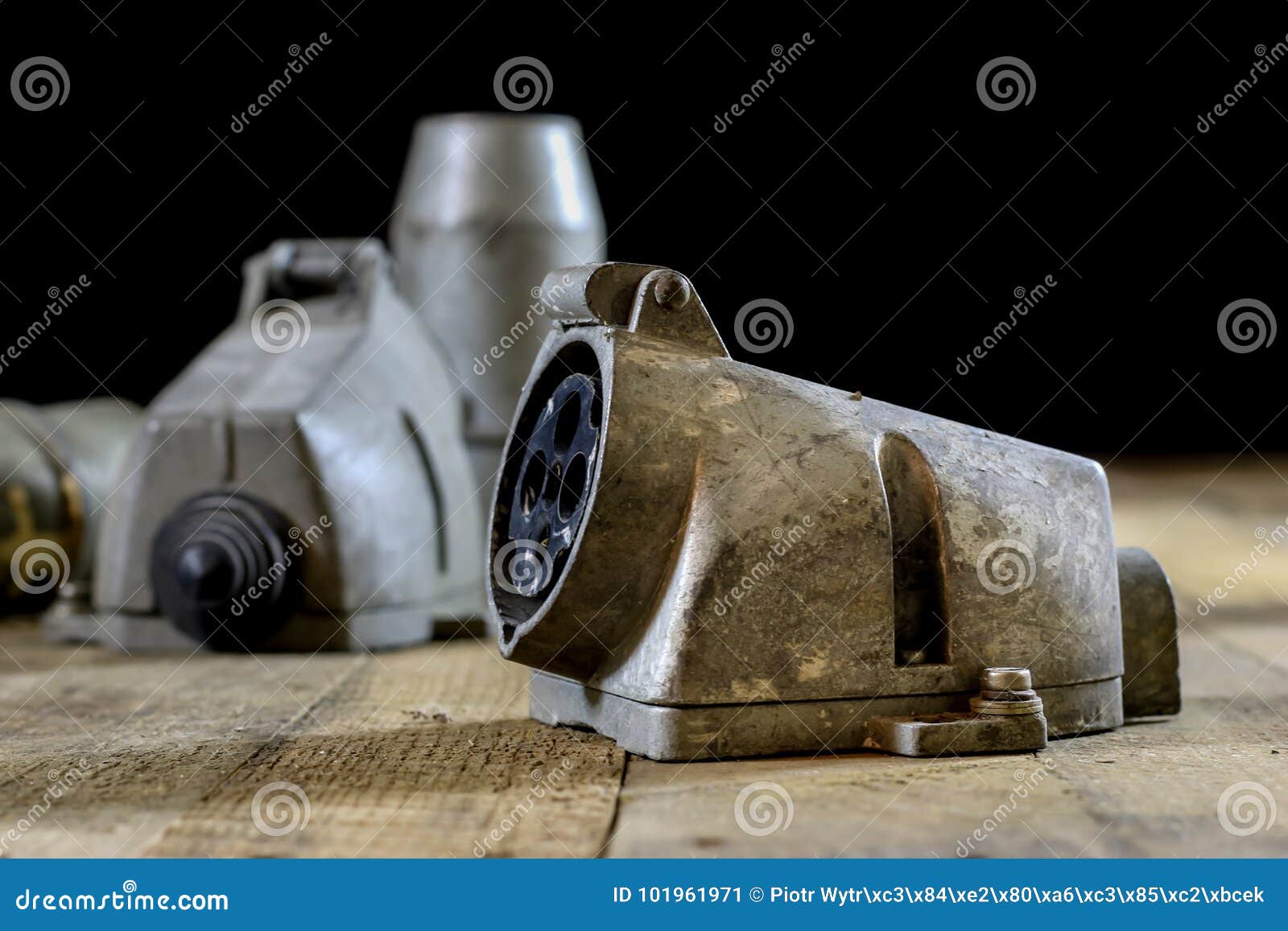 Old Plug and Socket High Voltage. Old Electrical Accessories. Wooden ...