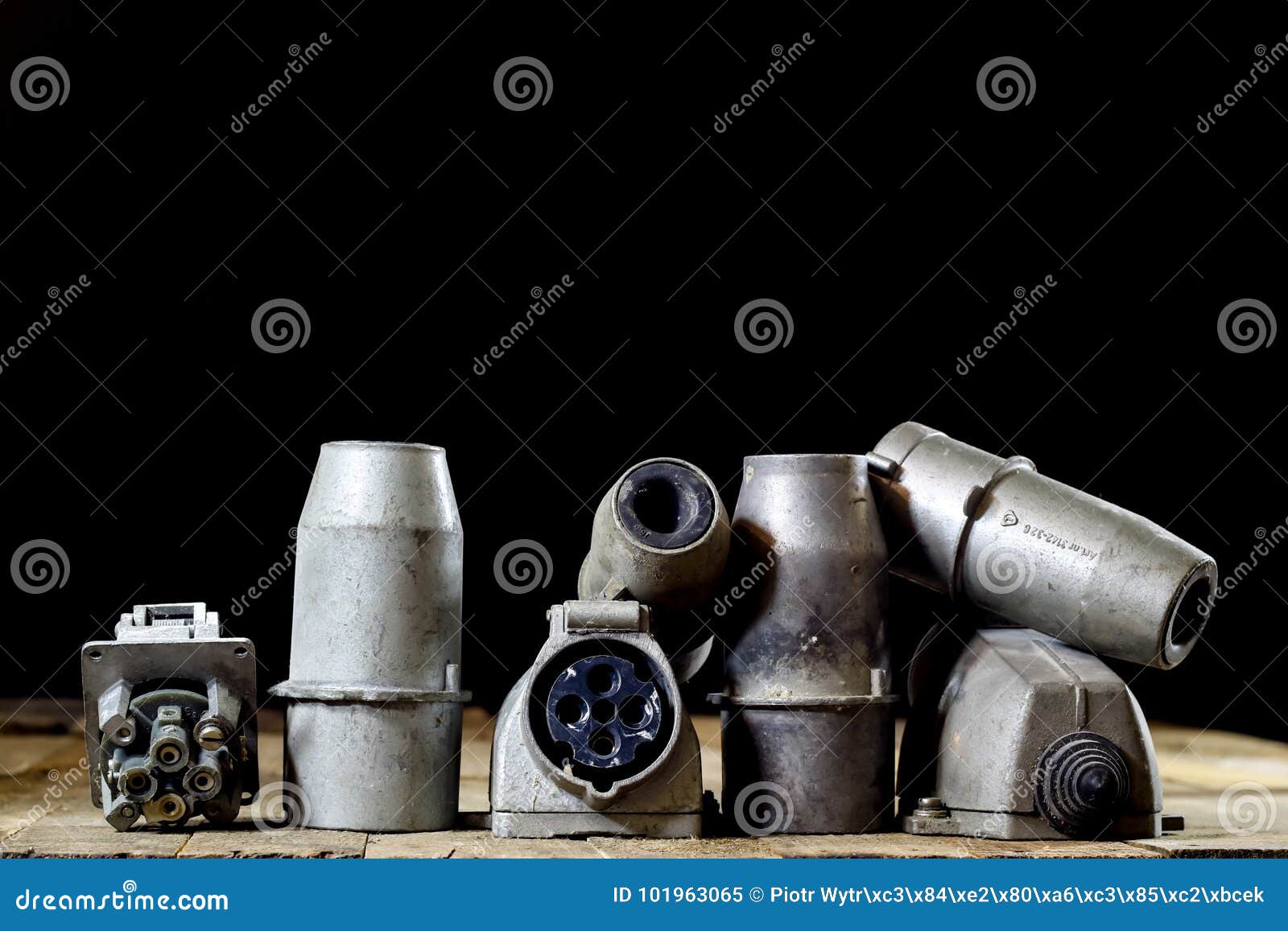 Old Plug and Socket High Voltage. Old Electrical Accessories. Wooden ...