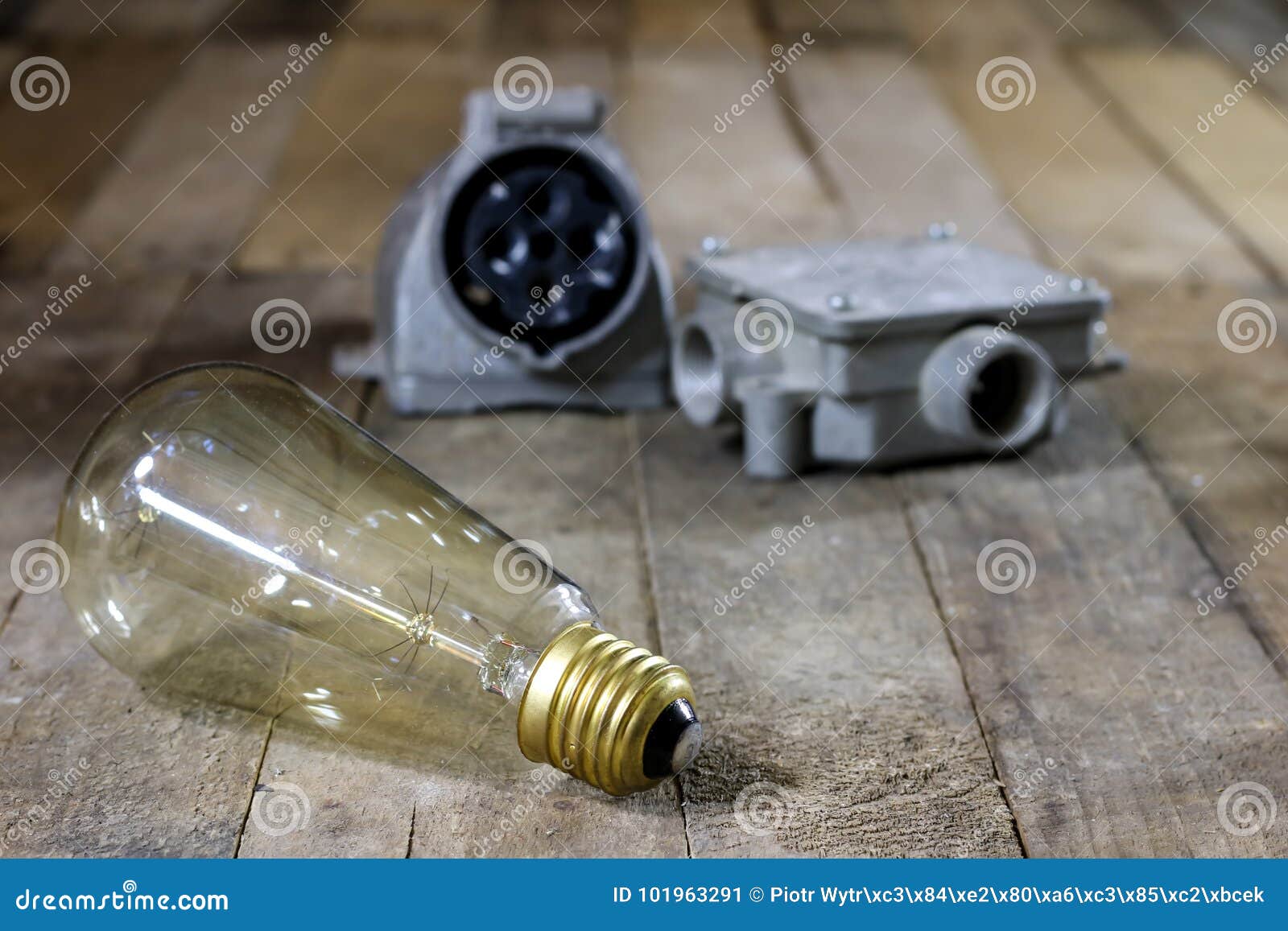 Old Plug and Socket High Voltage. Old Electrical Accessories. Wooden ...