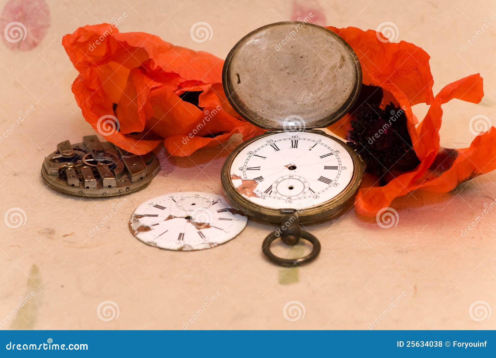 Old pocket watch and poppy stock photo. Image of pointers - 25634038