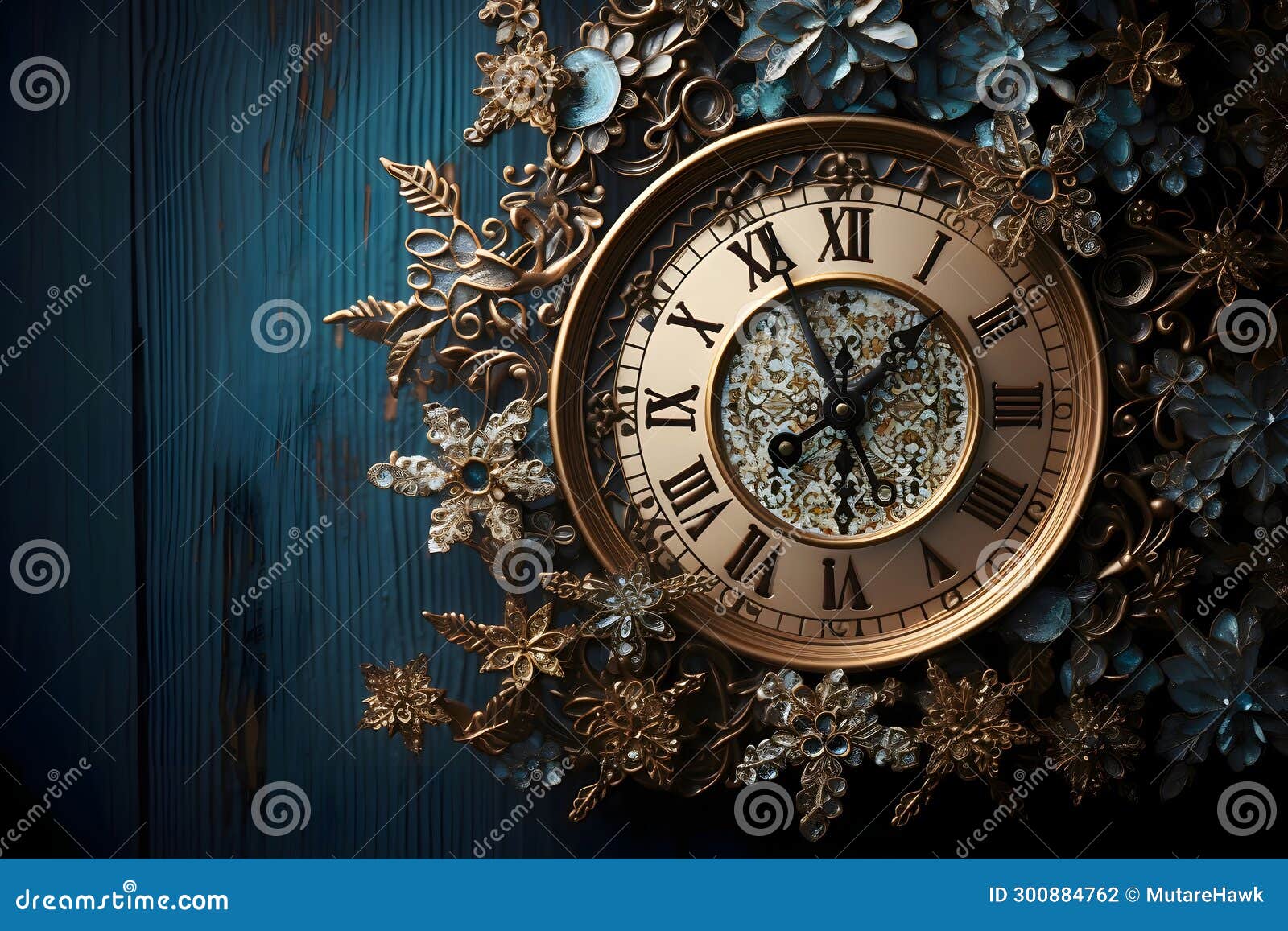 Old Pointer Clock on a Wooden Background Decorated with Colorful ...